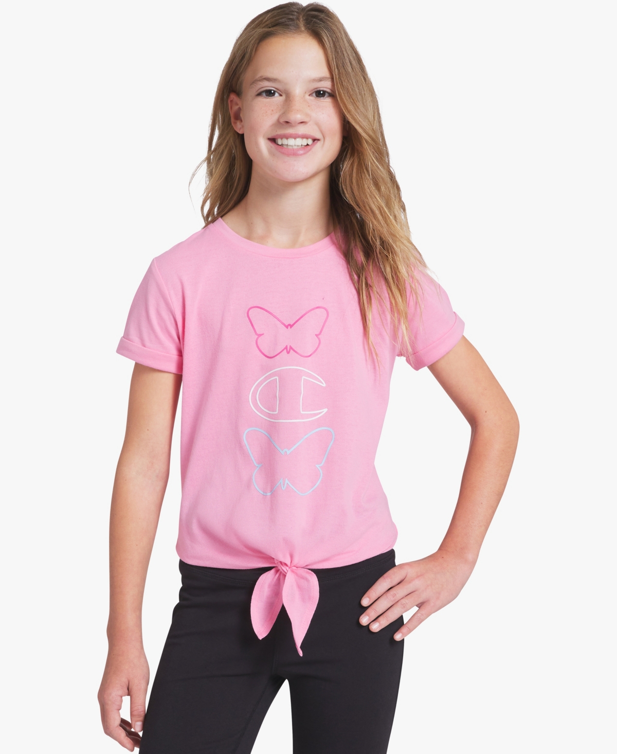 Click here for Champion Girls 7-16 Tie-Front Crewneck T-Shirt - P... prices