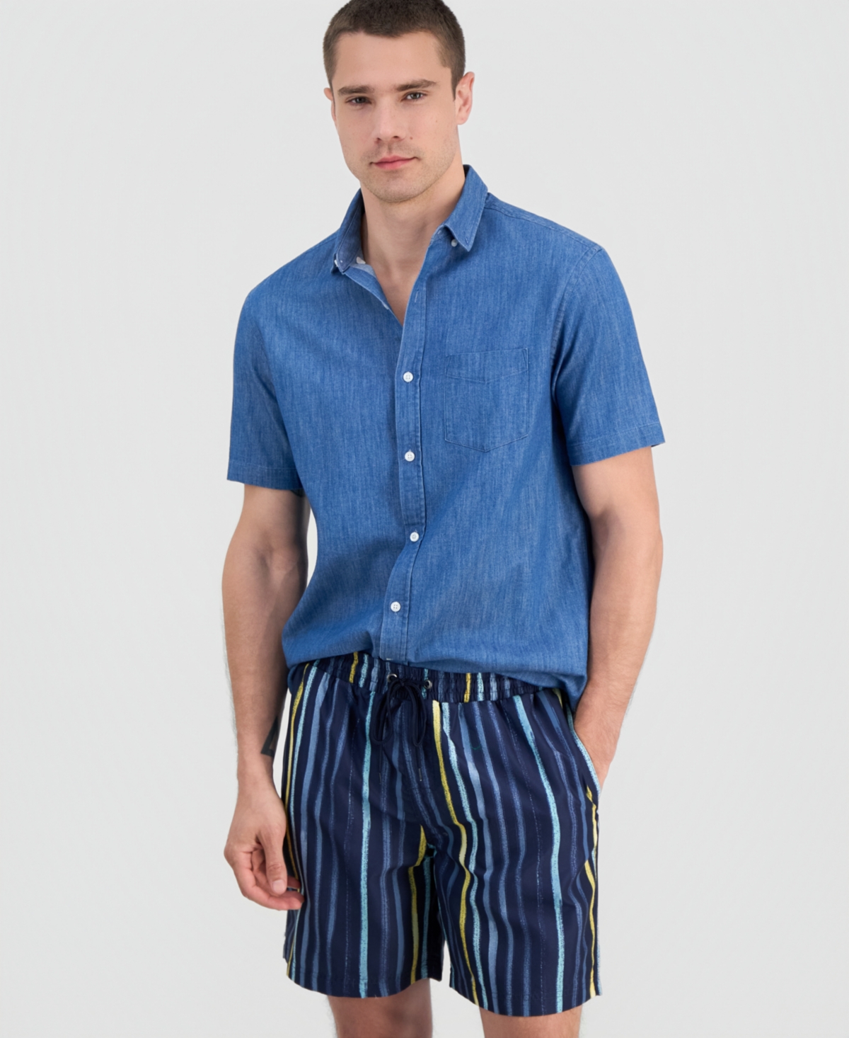 Click here for Club Room Mens Paint Stripe Swim Trunks  Macys Exc... prices