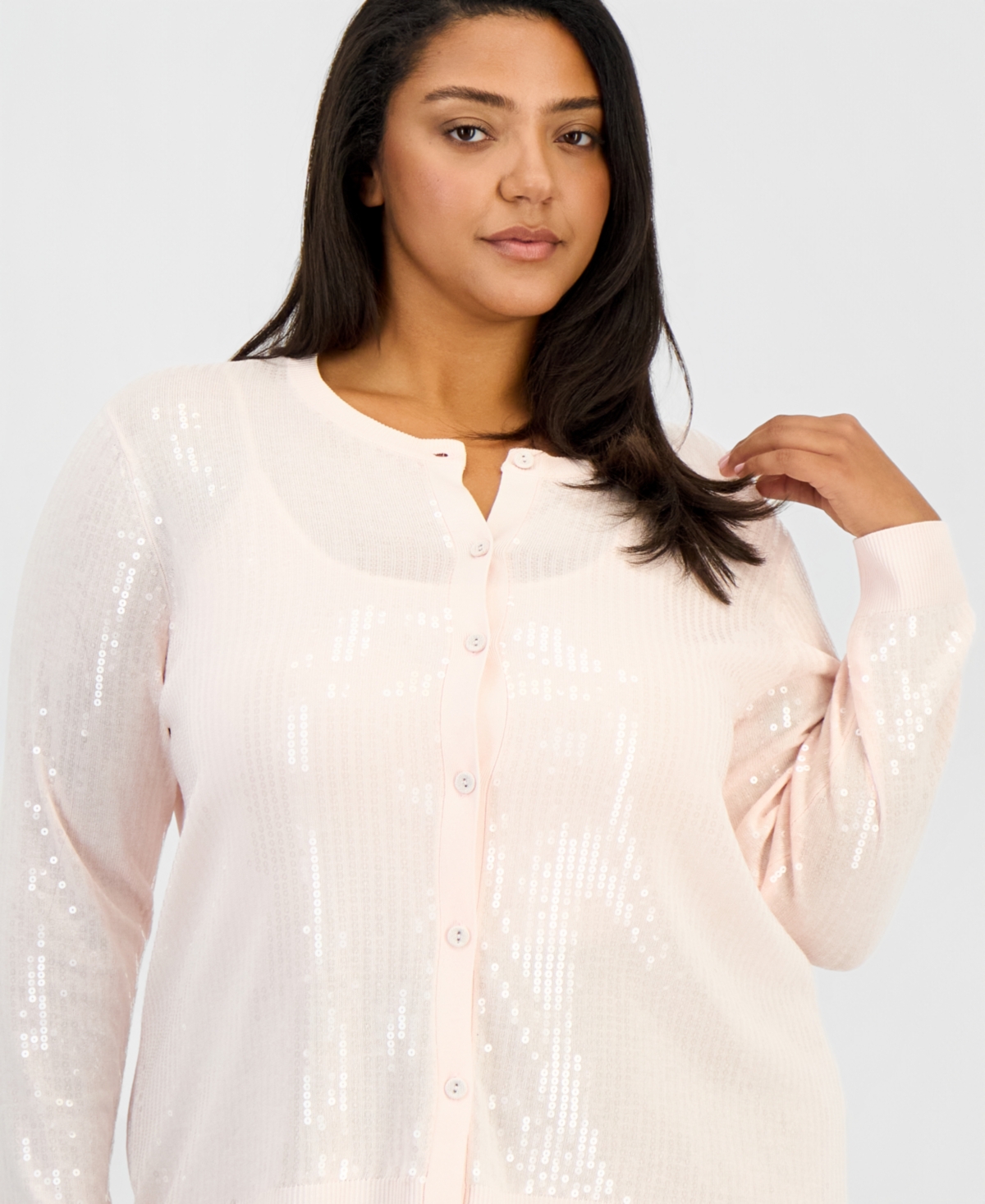 Click here for Anne Klein Plus Size Sequin Cardigan Sweater - Sof... prices