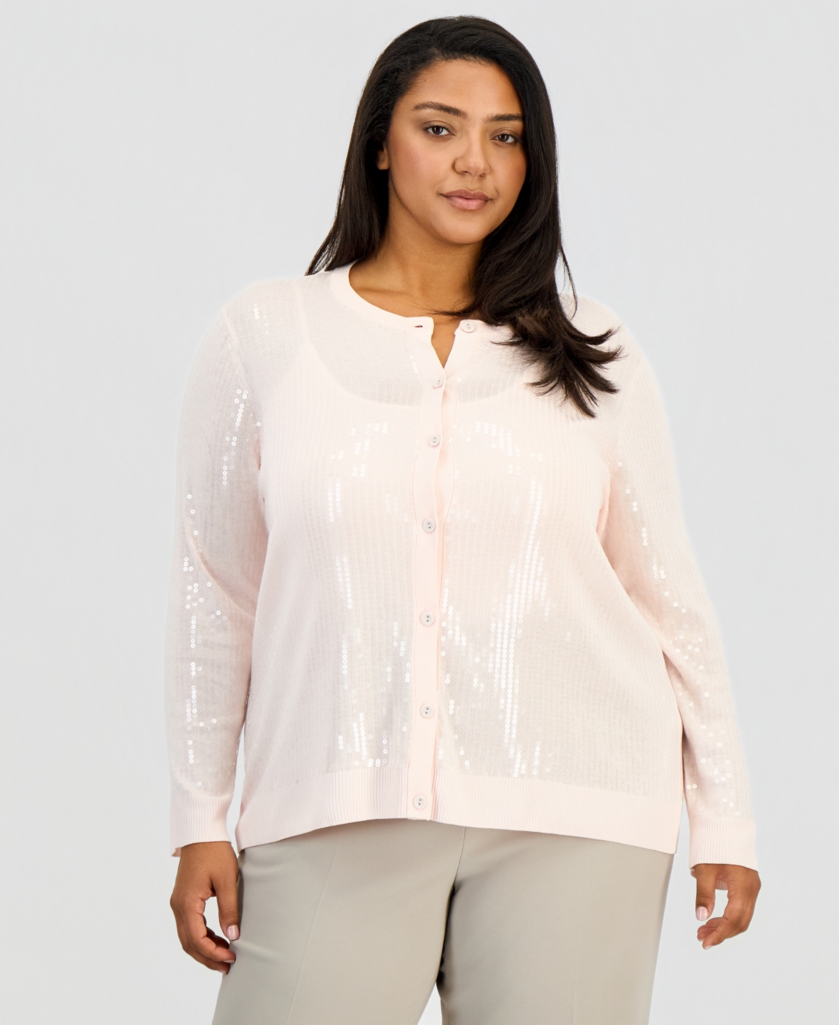 Click here for Anne Klein Plus Size Sequin Cardigan Sweater - Sof... prices