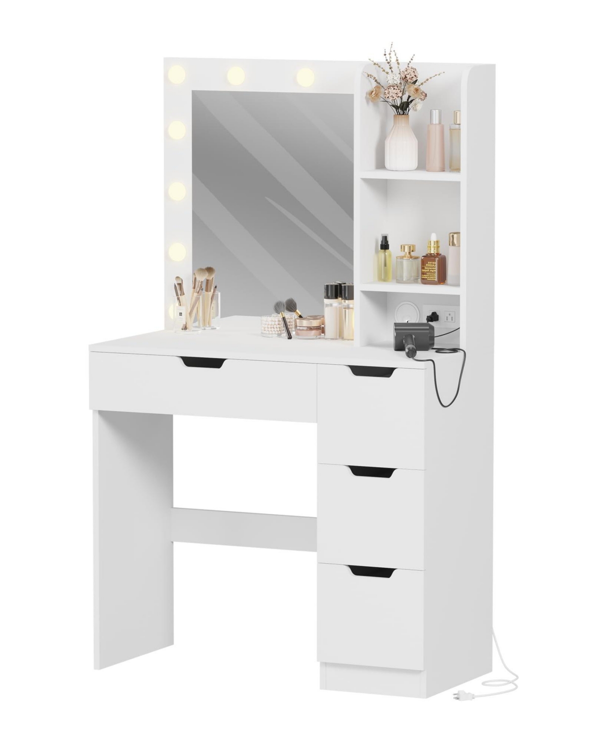 Click here for Modern Vanity Desk with Mirror  Power Outlet  4 Dr... prices