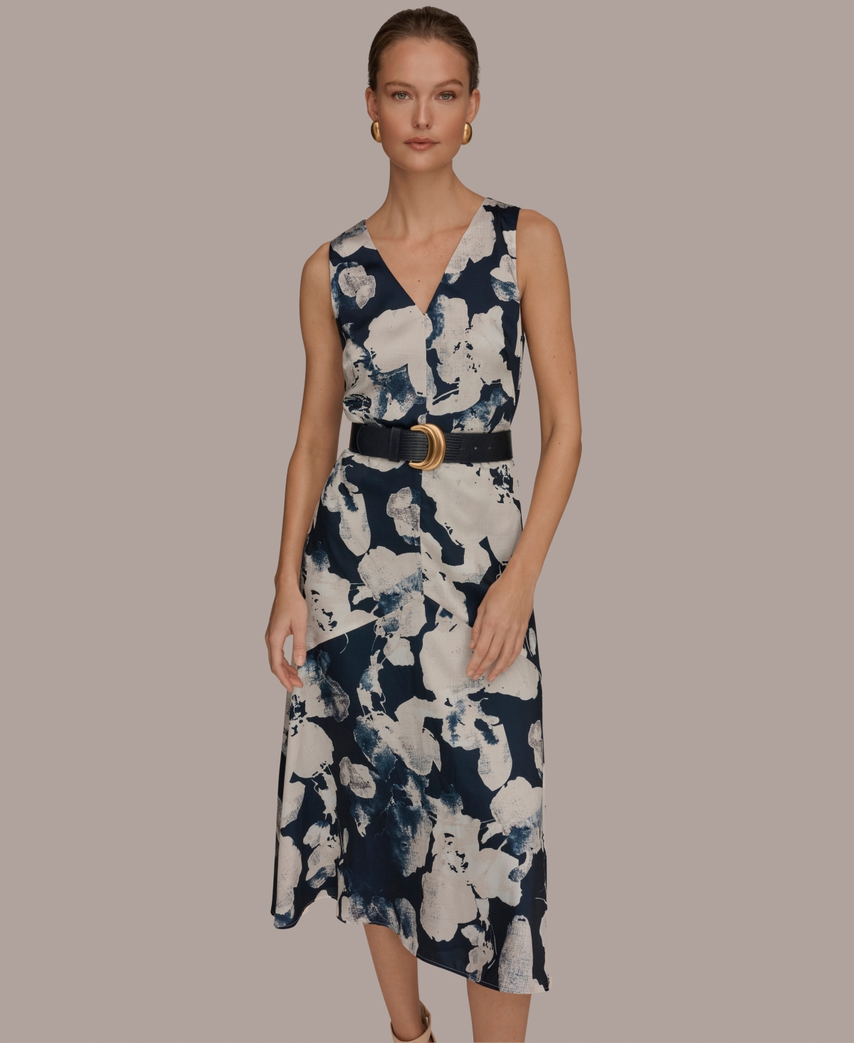 Click here for Donna Karan New York Womens Printed V-Neck Midi Dr... prices