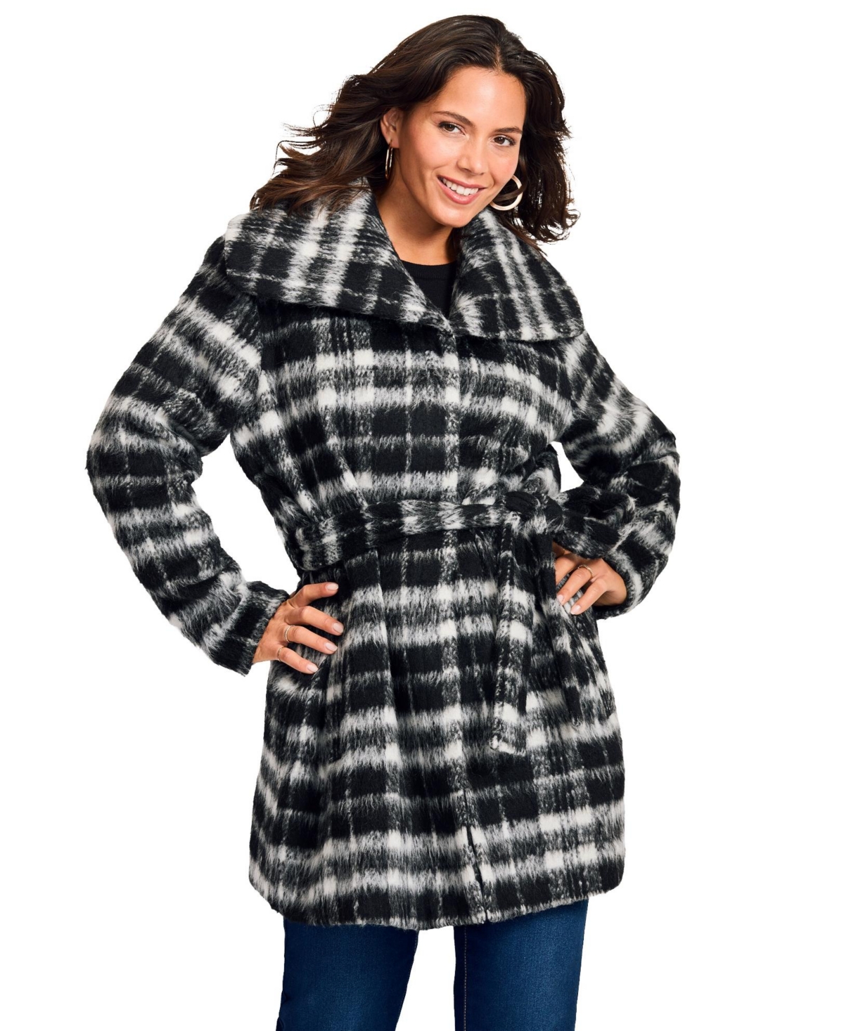 Click here for Avenue Womens Plus Size Wing Collar Belted Coat -... prices