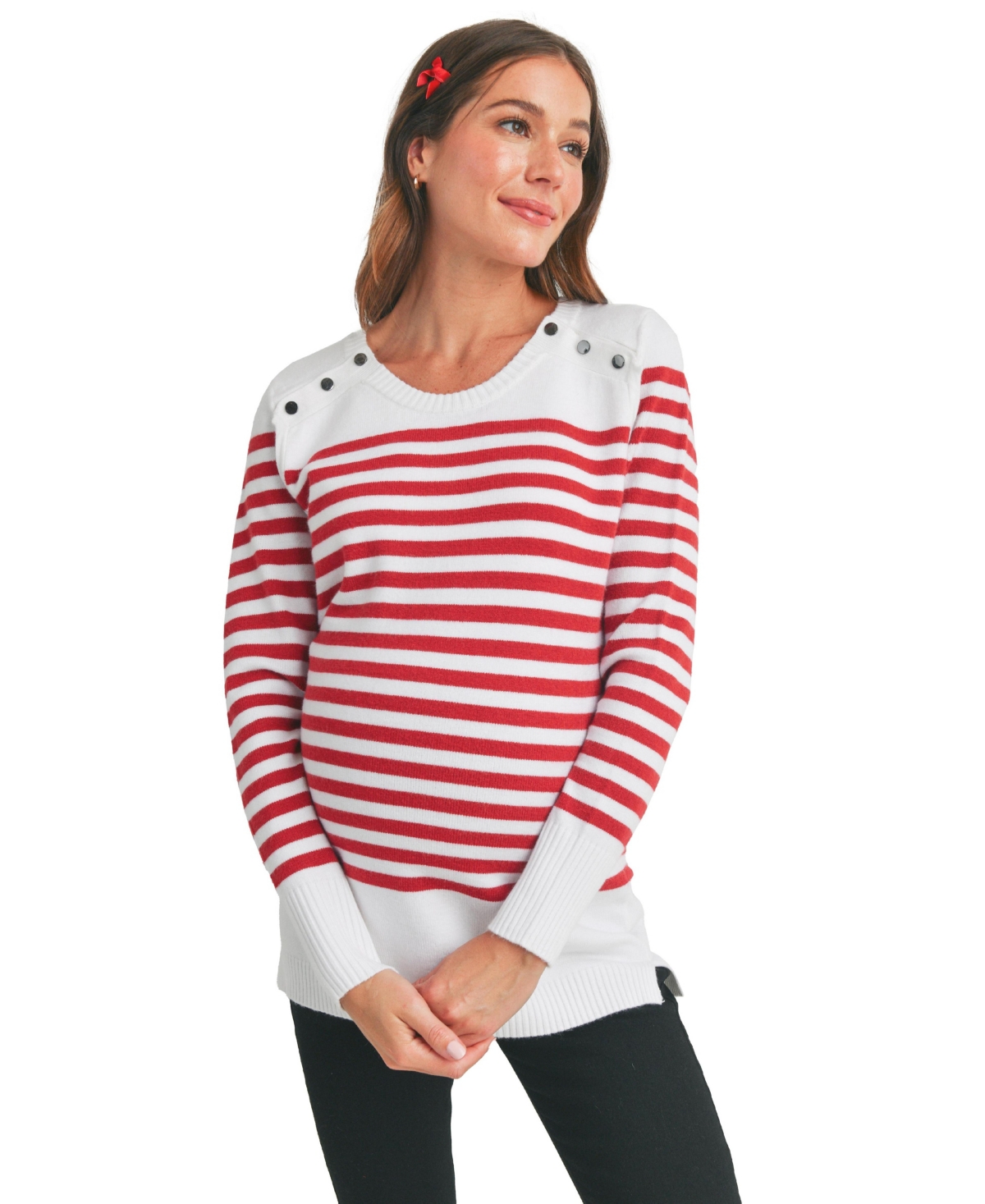 Click here for Hello Miz Maternity Striped Button Shoulder Nursin... prices