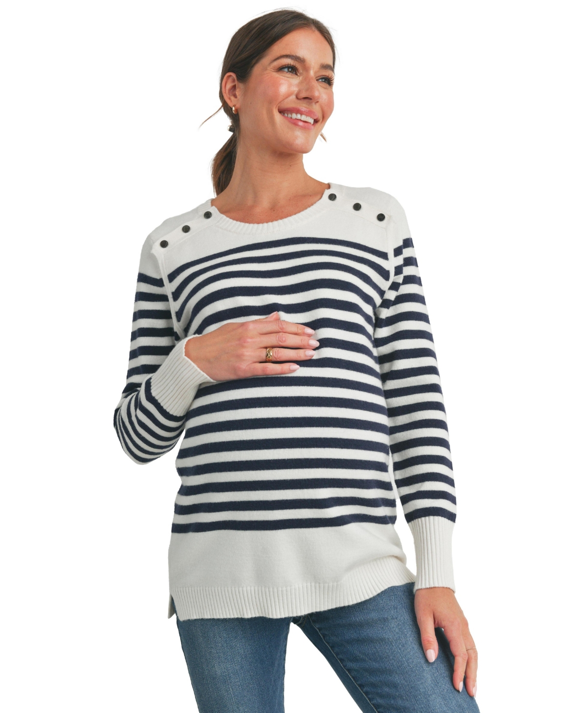 Click here for Hello Miz Maternity Striped Button Shoulder Nursin... prices