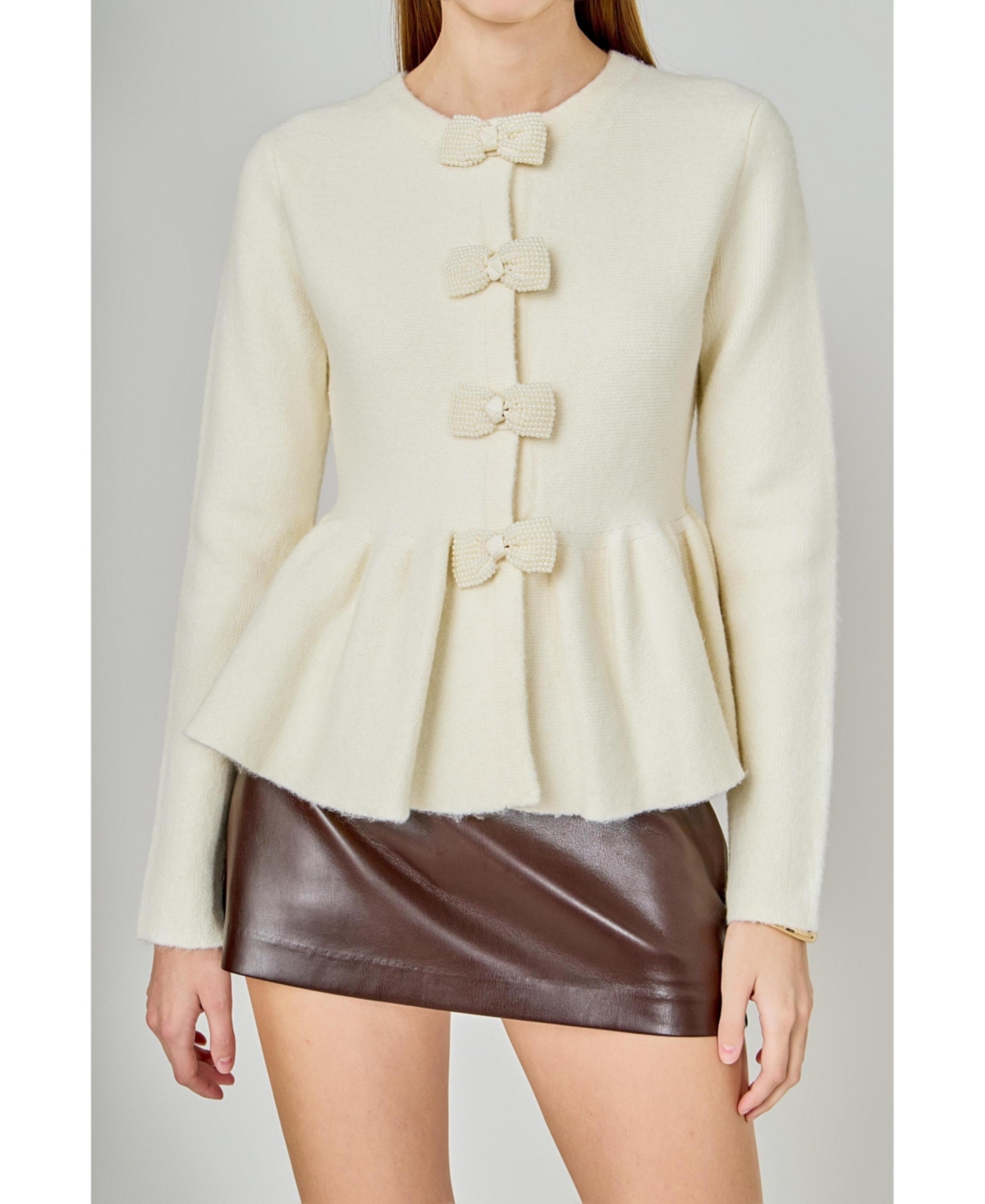 Click here for endless rose Womens Bow Trim Flared Cardigan - Cre... prices