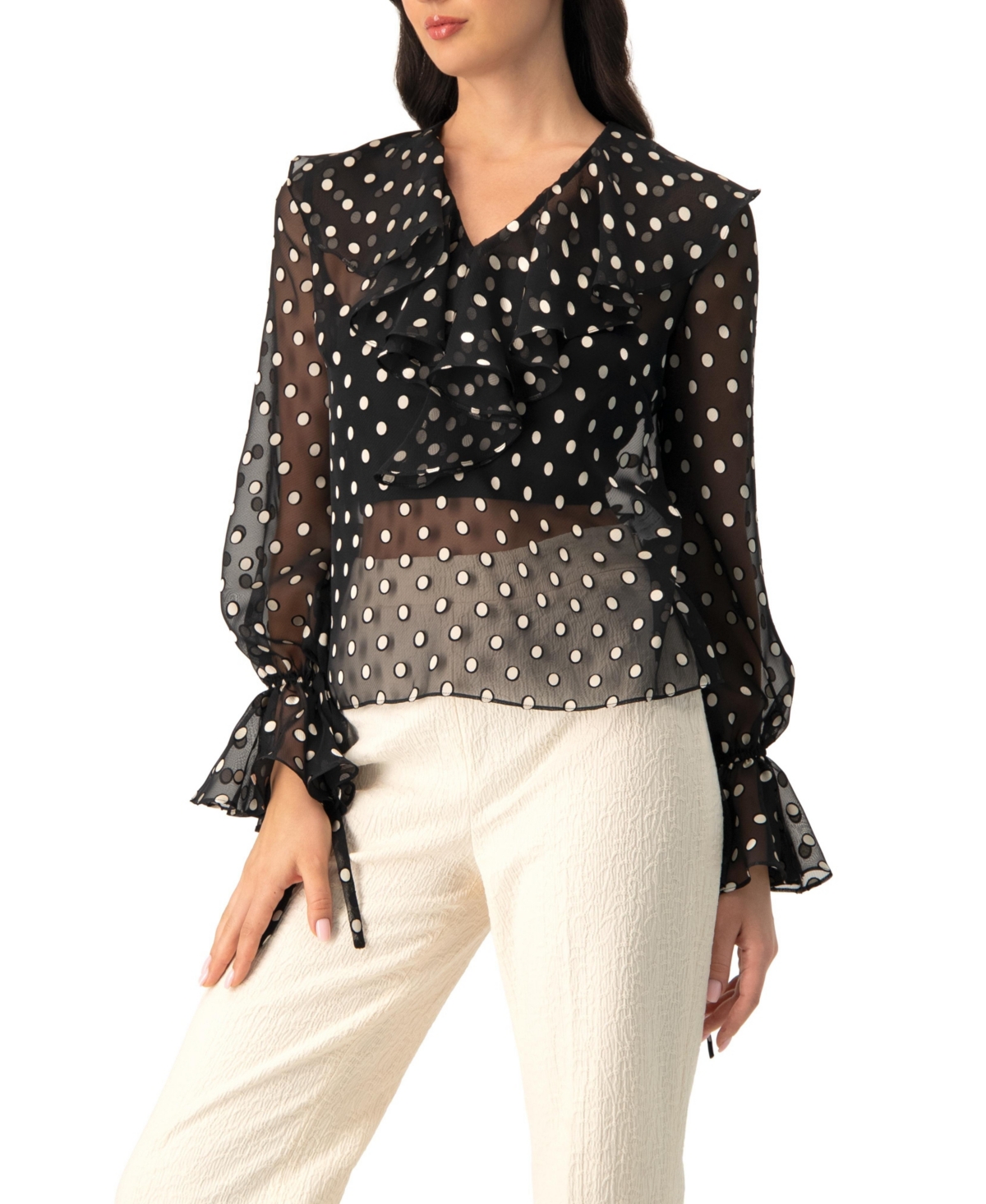 Click here for Ivonne Womens See-Through Polka Dot V-Neck Blouse... prices