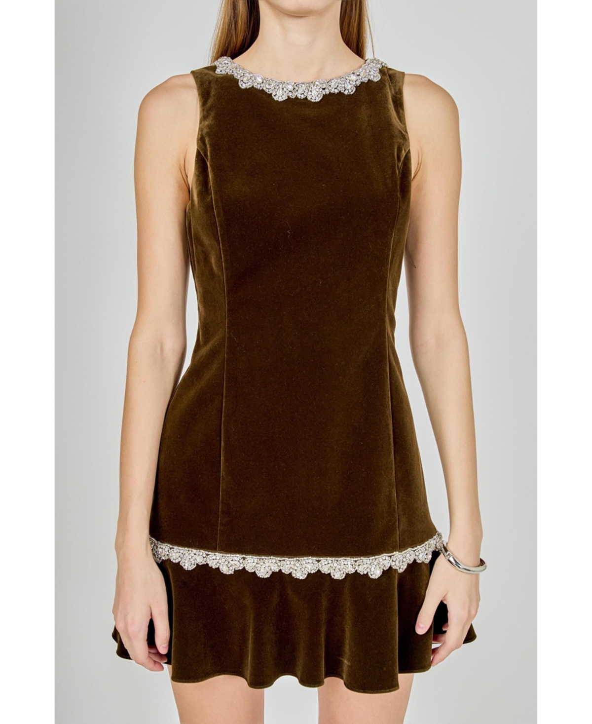 Click here for endless rose Womens Jewel Trim Velvet mini Dress -... prices