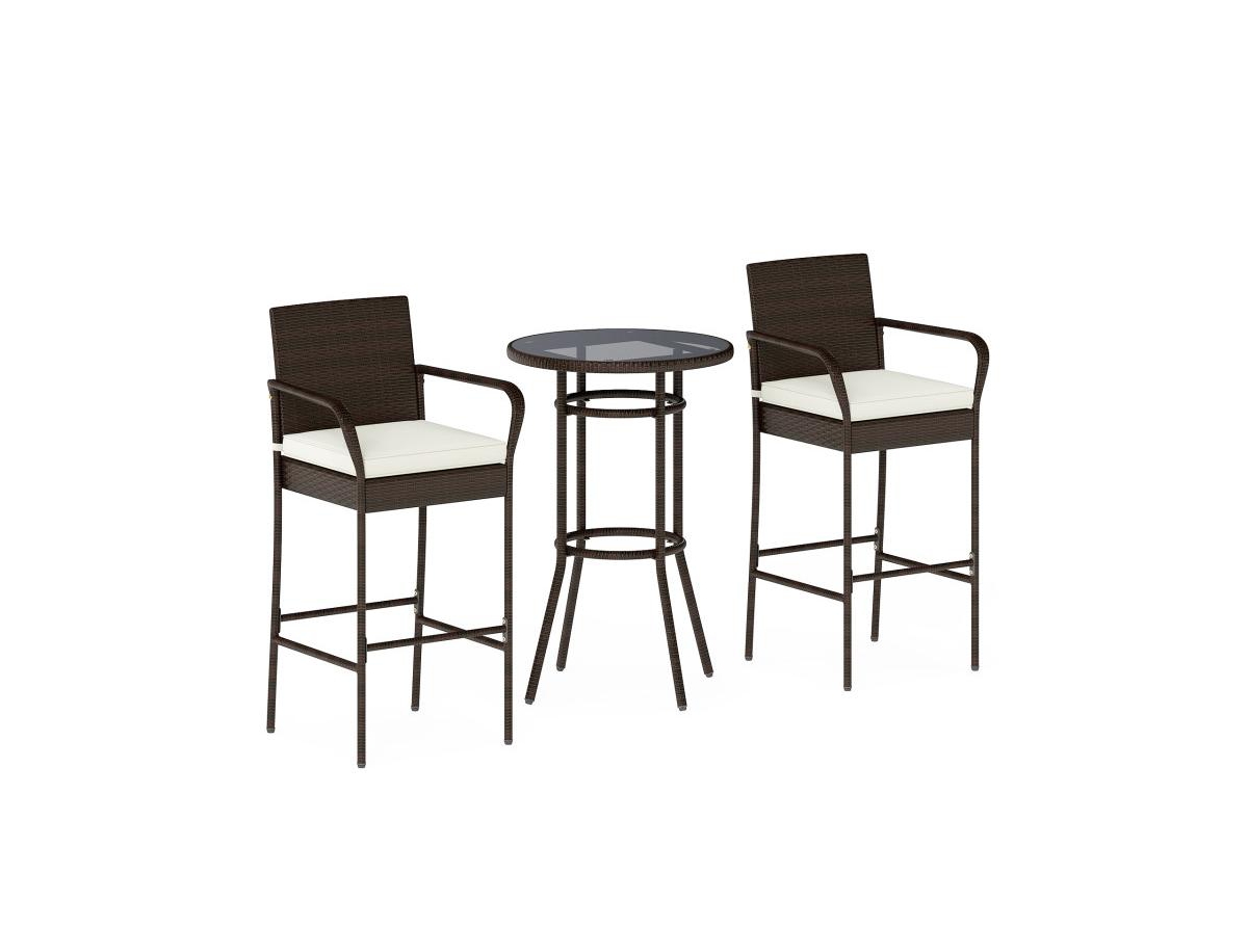 Click here for Slickblue Outdoor Rattan Bar Table Set with 2 Cush... prices