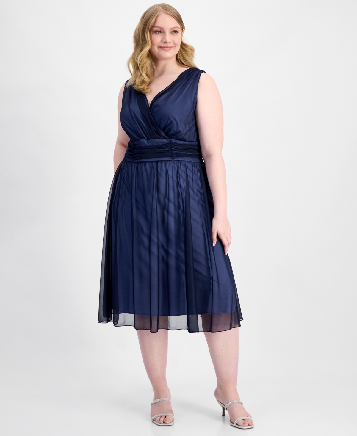 Click here for Connected Plus Size Sleeveless Chiffon Midi Dress... prices