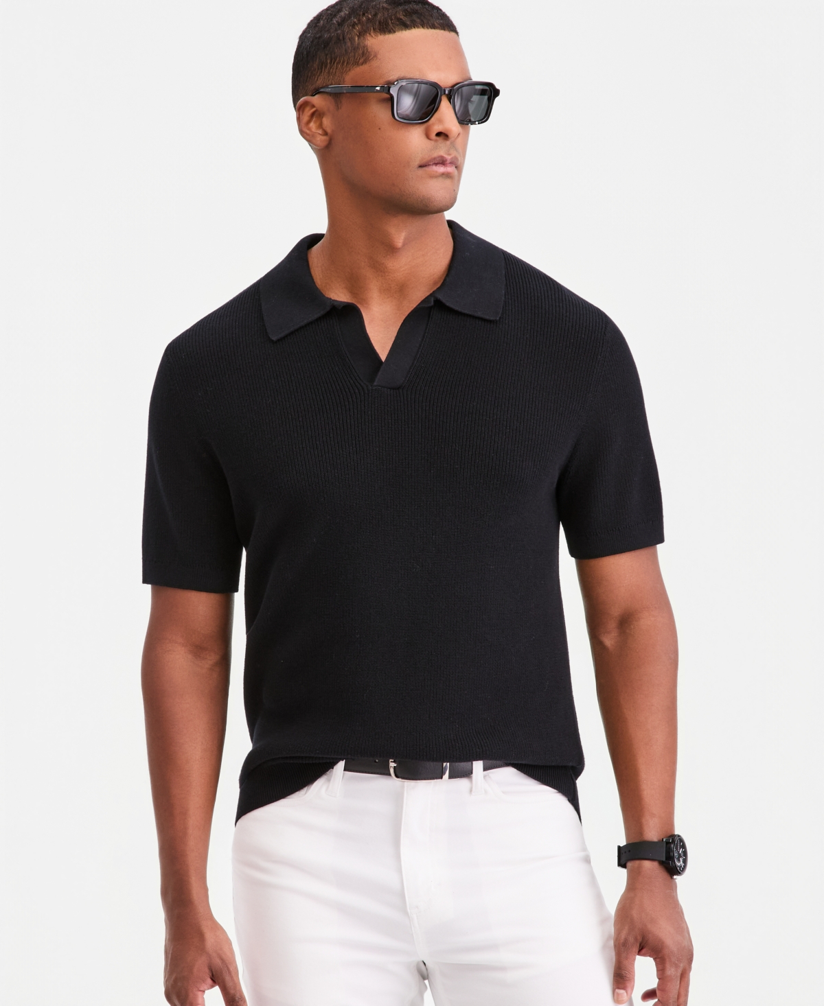 Click here for Alfani Mens Cotton Johnny Collar Short-Sleeve Swea... prices