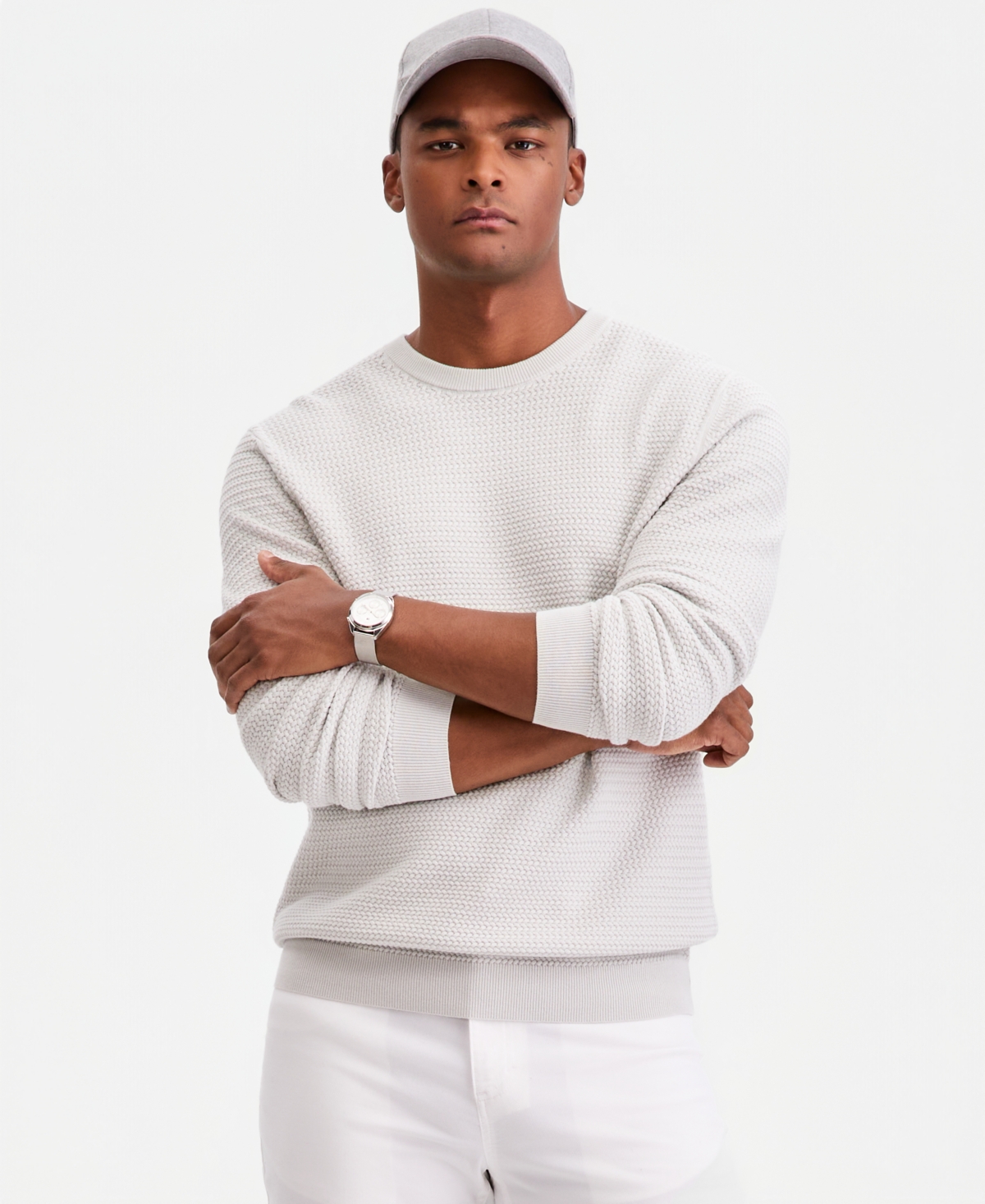 Click here for Alfani Mens Cotton Textured Crewneck Long-Sleeve S... prices