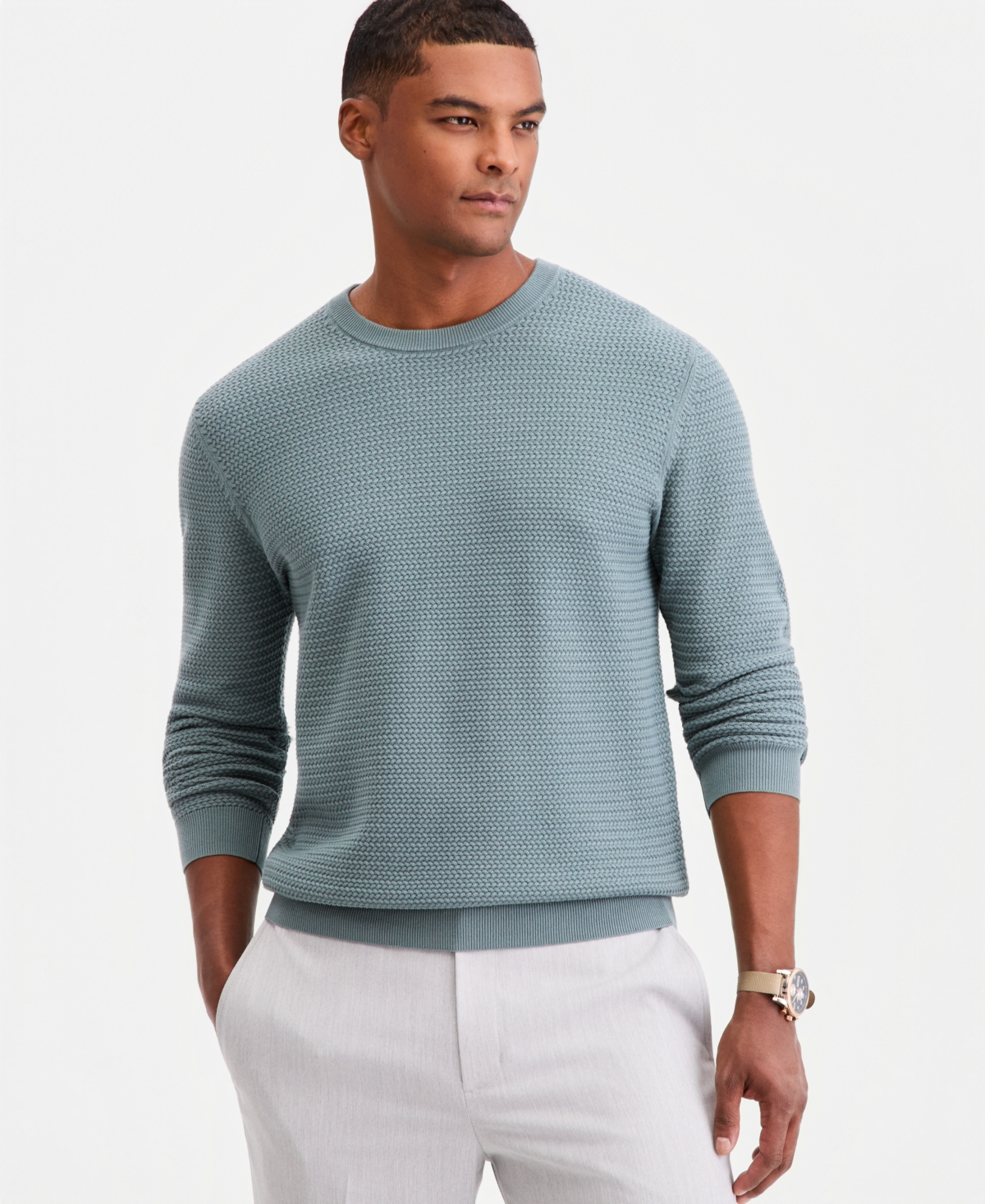 Click here for Alfani Mens Cotton Textured Crewneck Long-Sleeve S... prices