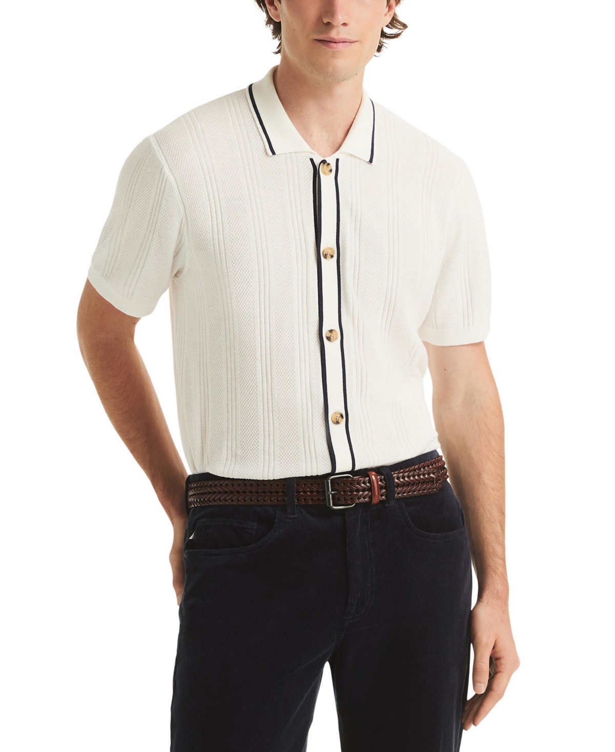 Click here for Nautica Mens Textured Open Front Polo Sweater - Sa... prices