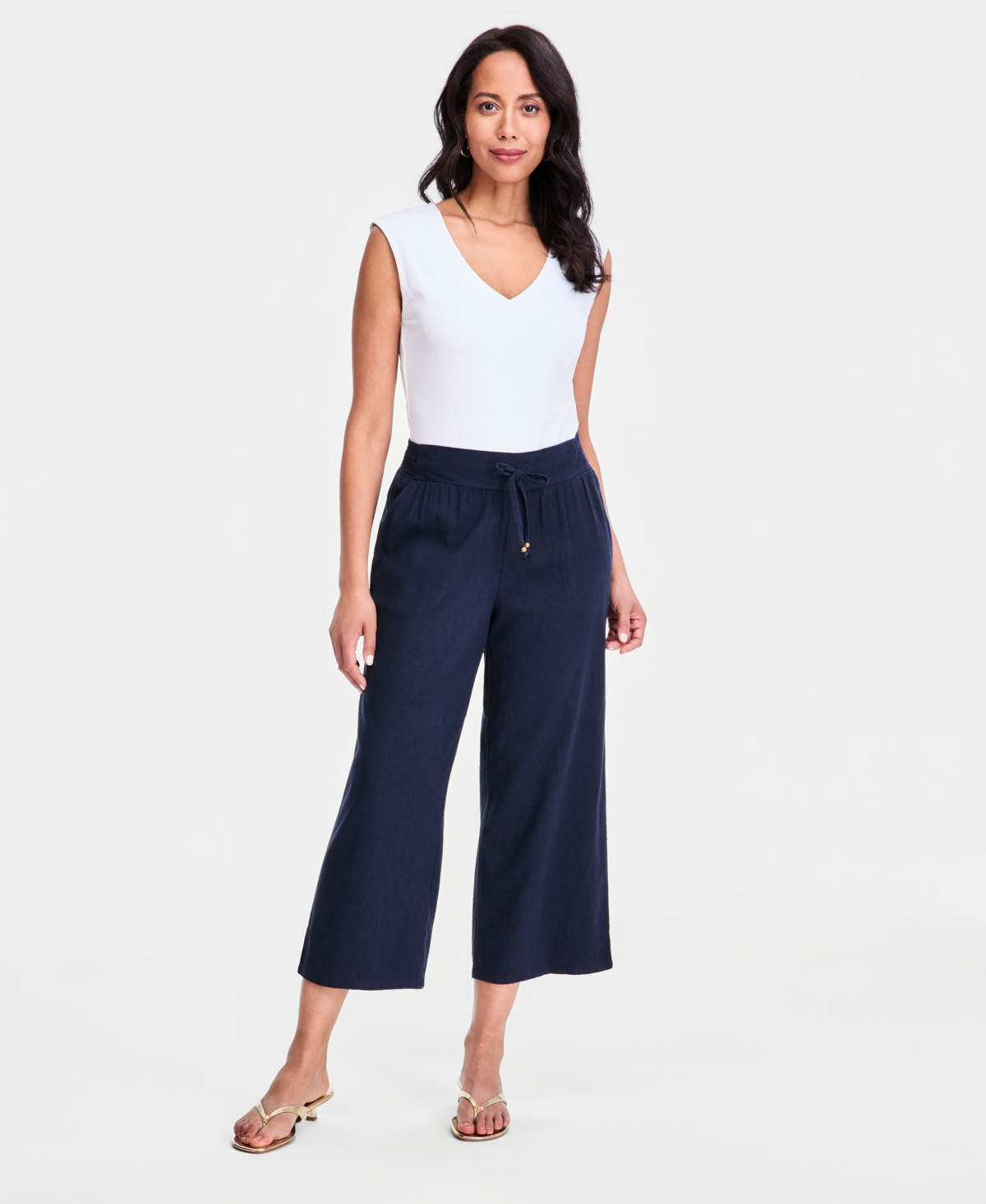 Click here for Jm Collection Womens Wide Leg Cropped Drawstring L... prices