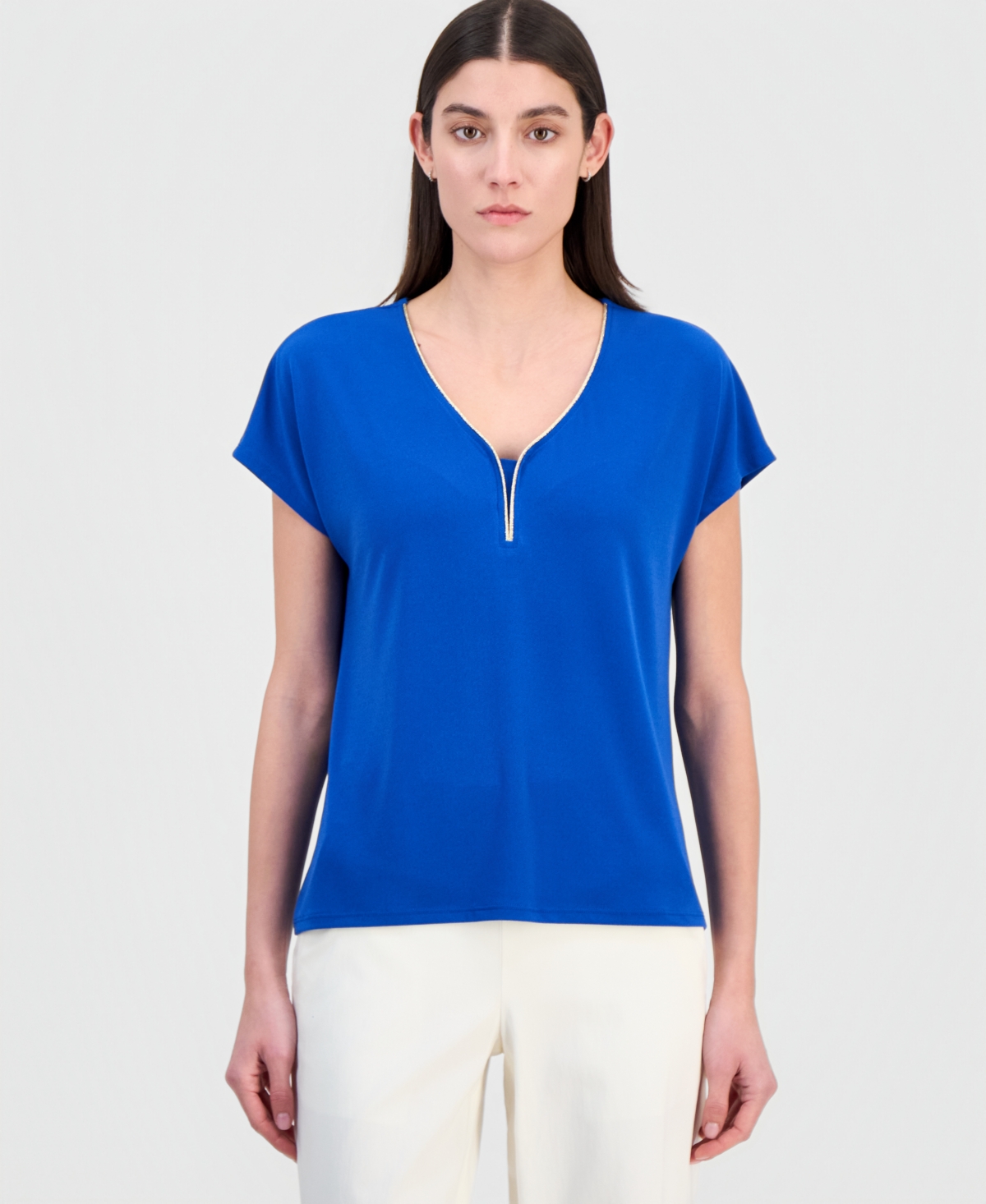 Click here for Jm Collection Womens Short-Sleeve Lurex-Knit Top... prices