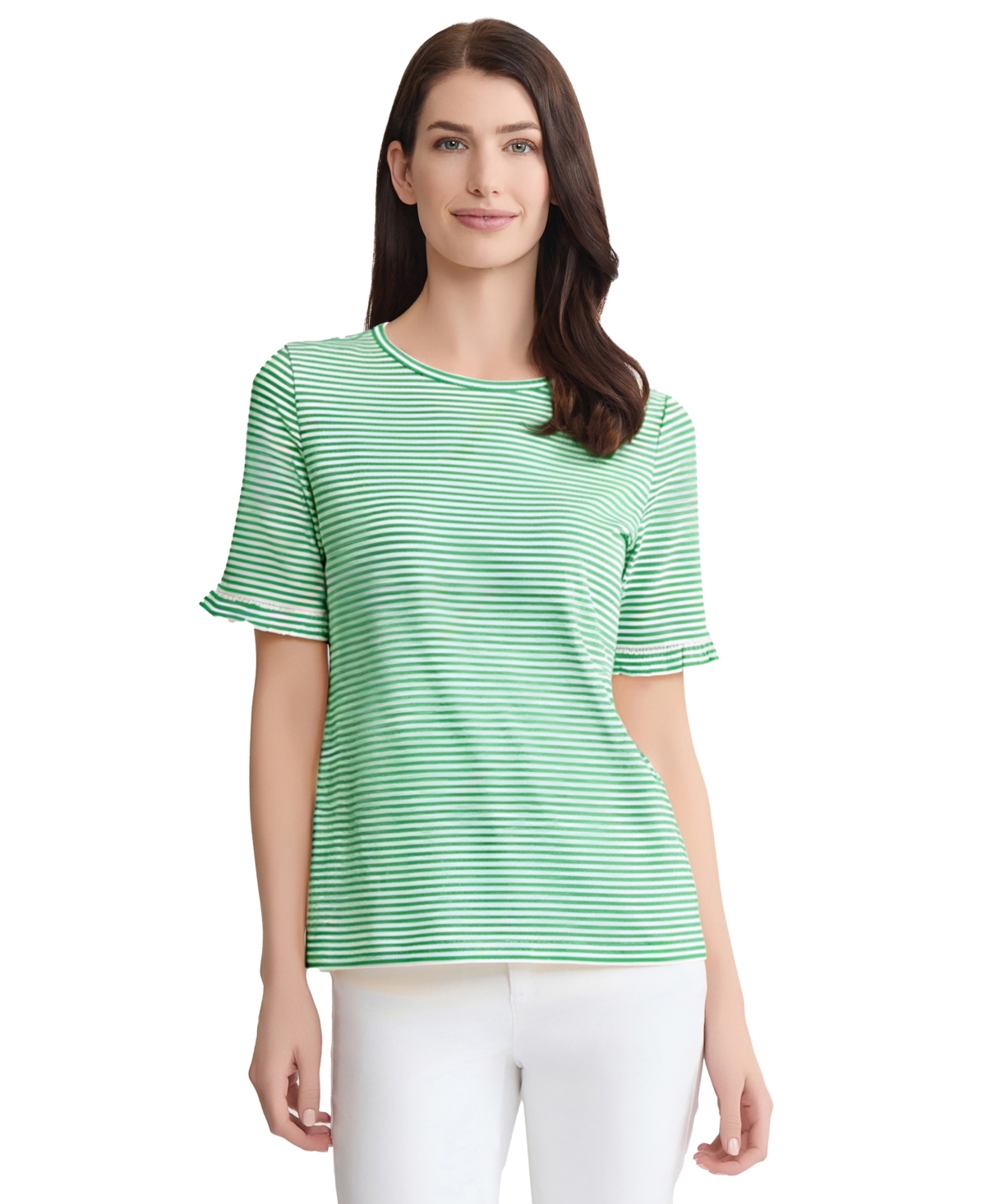 Click here for Jones New York Womens Ruffle Elbow Sleeve Crew Nec... prices