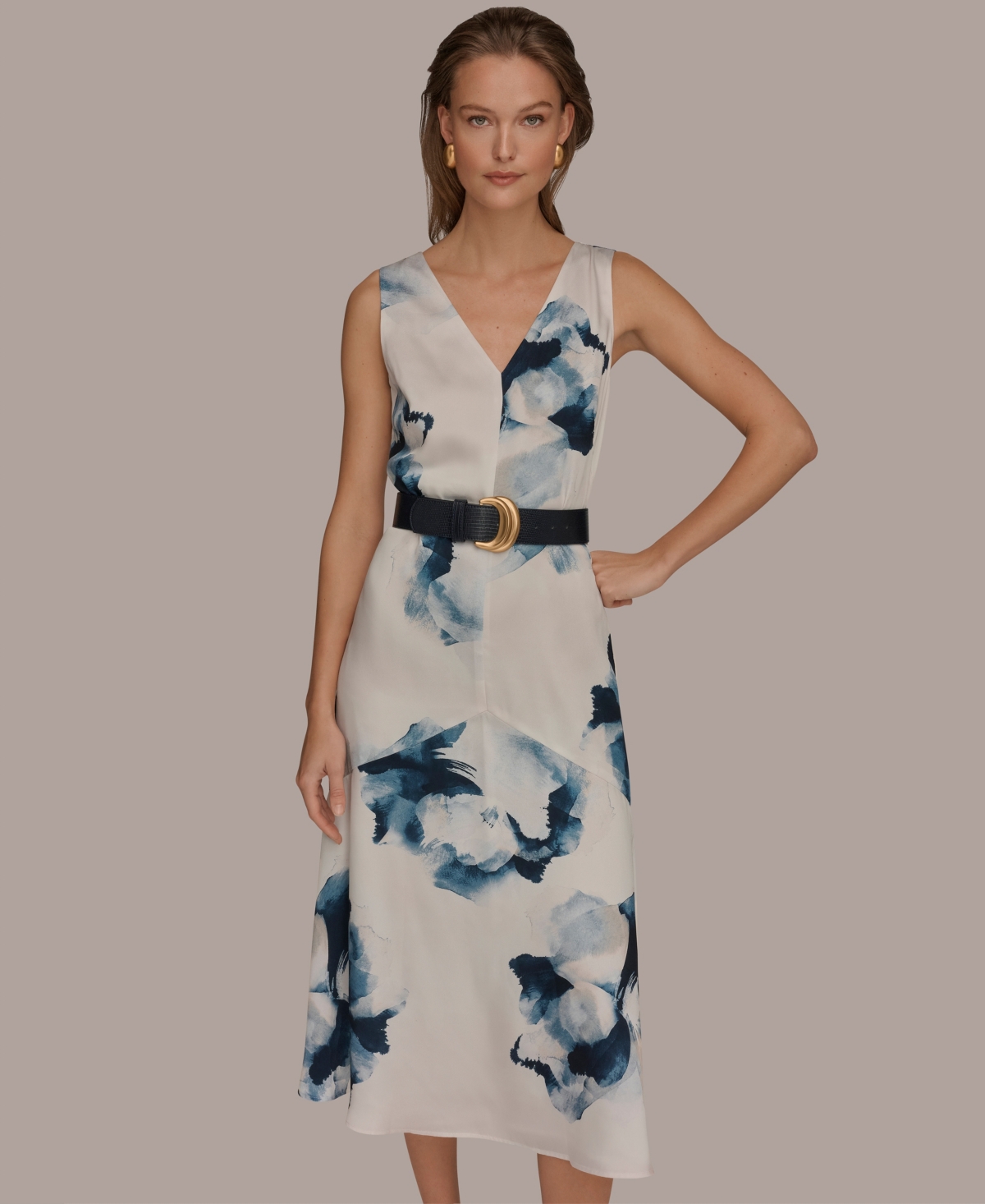 Click here for Donna Karan New York Womens Printed V-Neck Midi Dr... prices