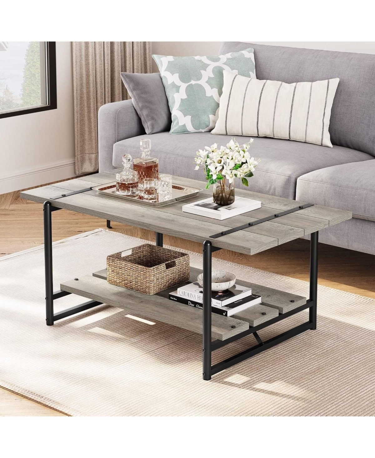 Click here for gaomon 41" Large 2-Tier Gray Wood Coffee Tabl... prices