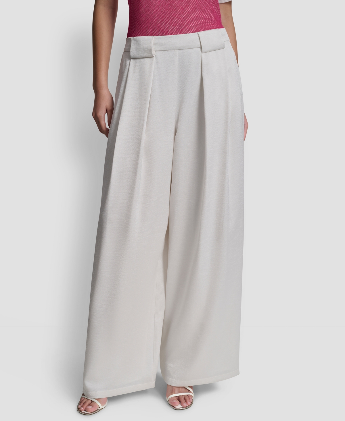 Click here for Dkny Womens Pleated Wide-Leg Pull-On Pants - Ivory prices