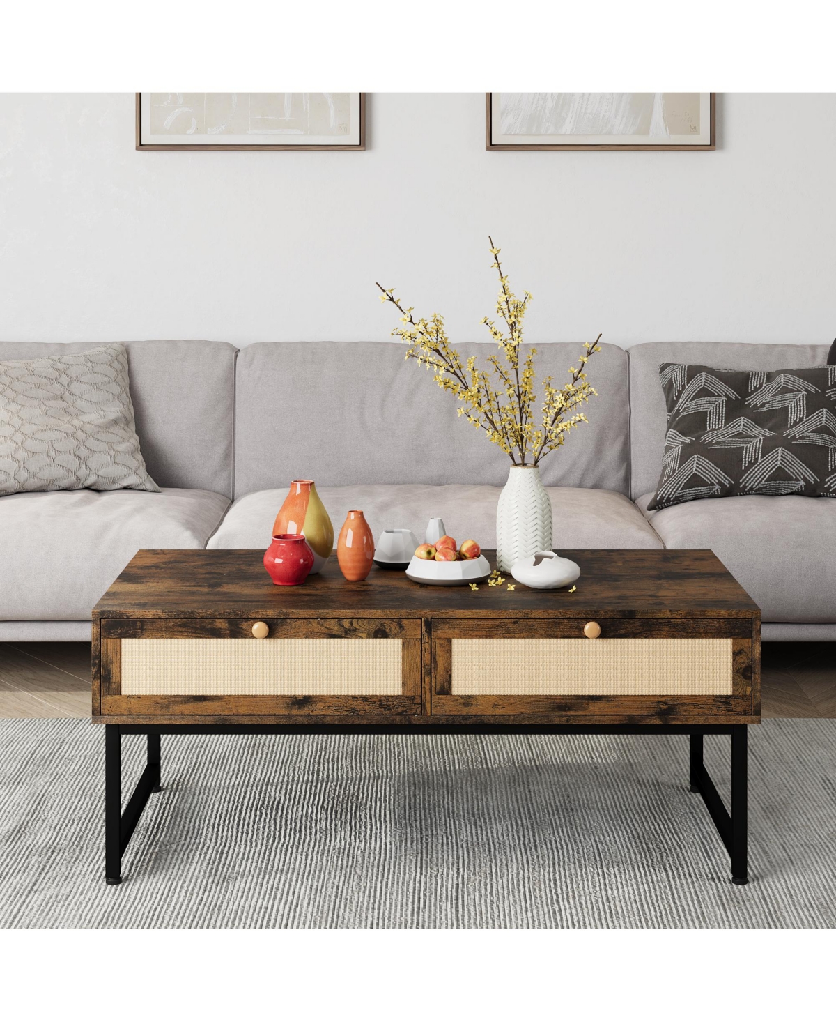 Click here for gaomon Coffee Table  Boho Coffee Table with 2 Ratt... prices