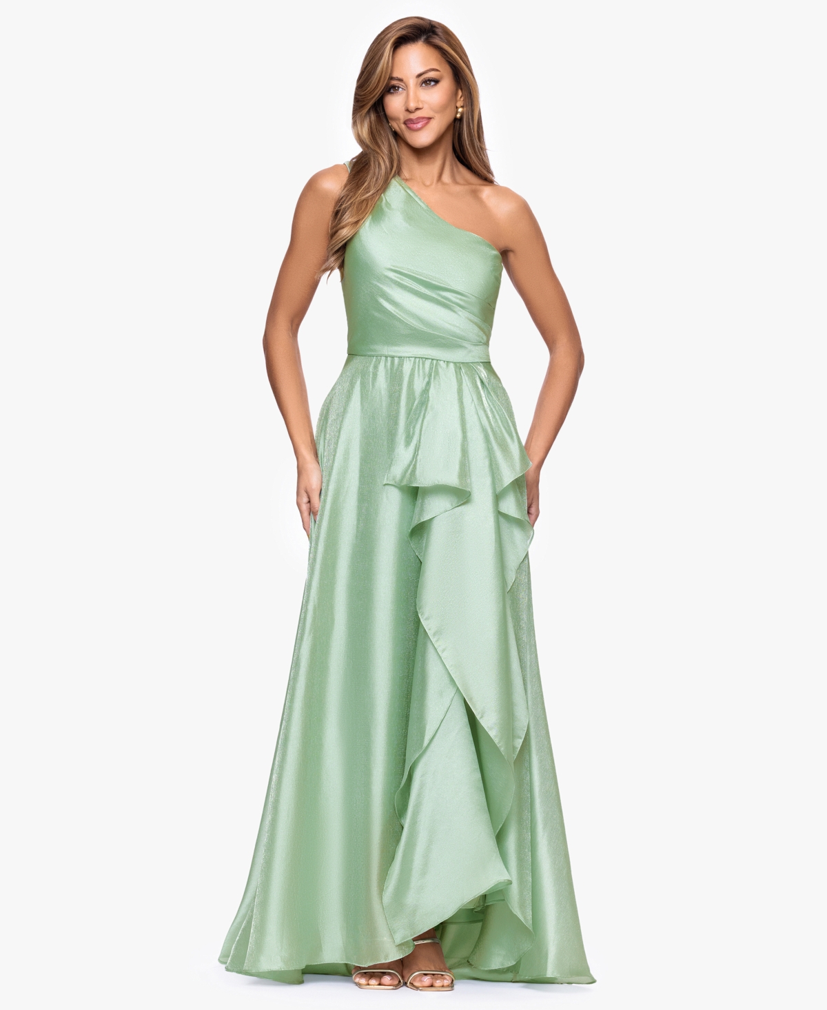 Click here for Xscape Petite One Shoulder A-Line Long Dress - Sag... prices