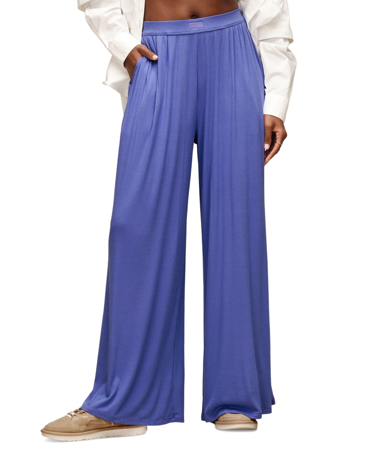 Click here for Ugg Womens Imogen Wide-Leg Rib Pants - Blue prices