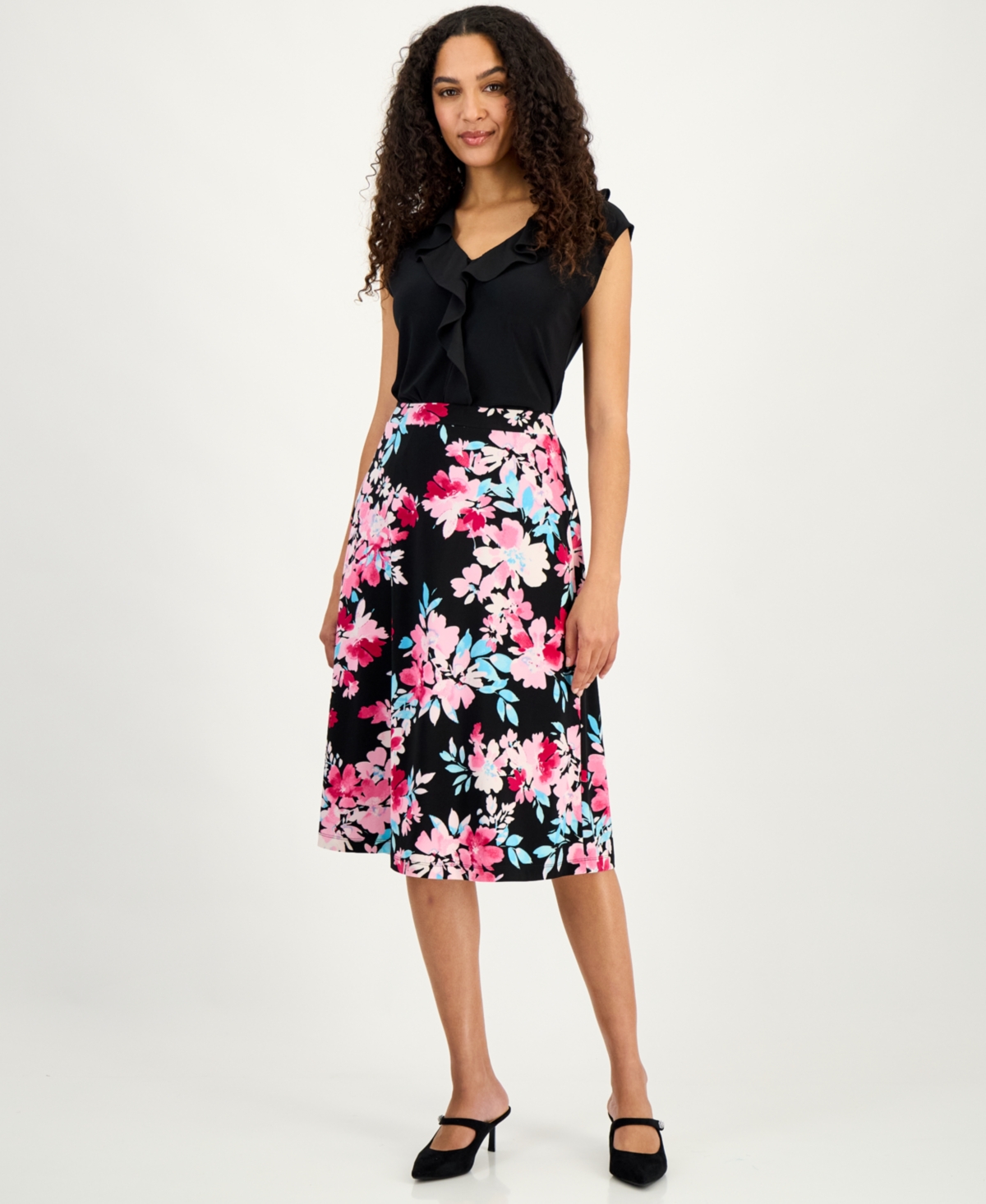 Click here for Kasper Womens Printed A-Line Skirt - Black Multi prices