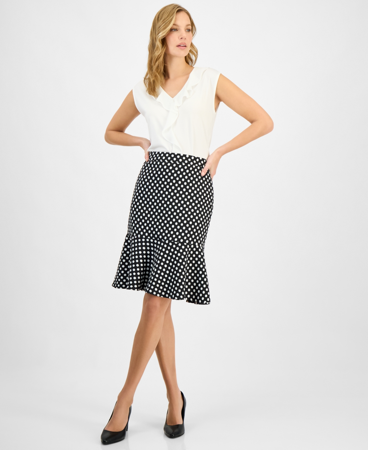 Click here for Kasper Womens Polka Dot Flared-Hem Pencil Skirt -... prices