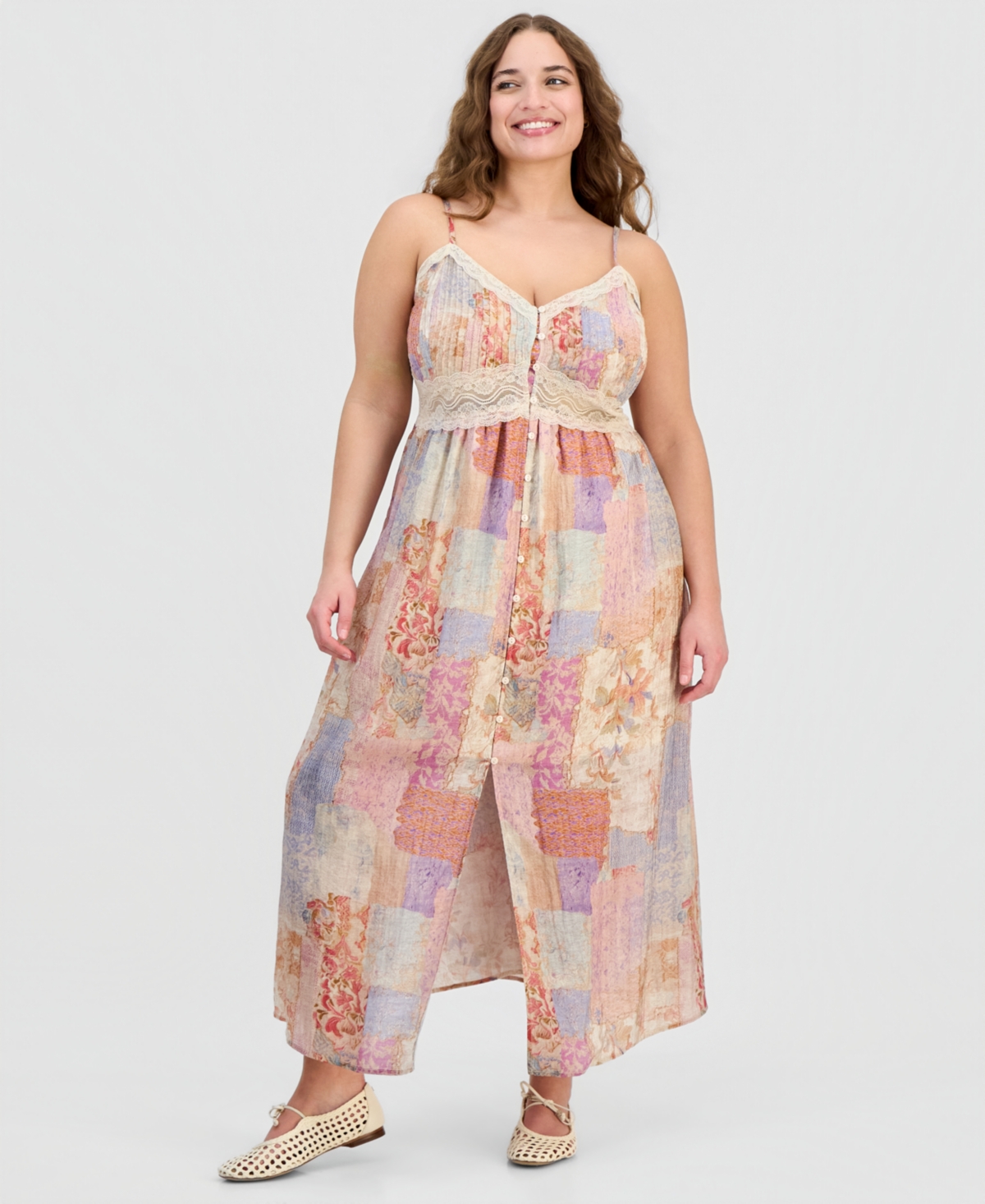 Click here for And Now This Trendy Plus Size Lace-Trim Patchwork-... prices