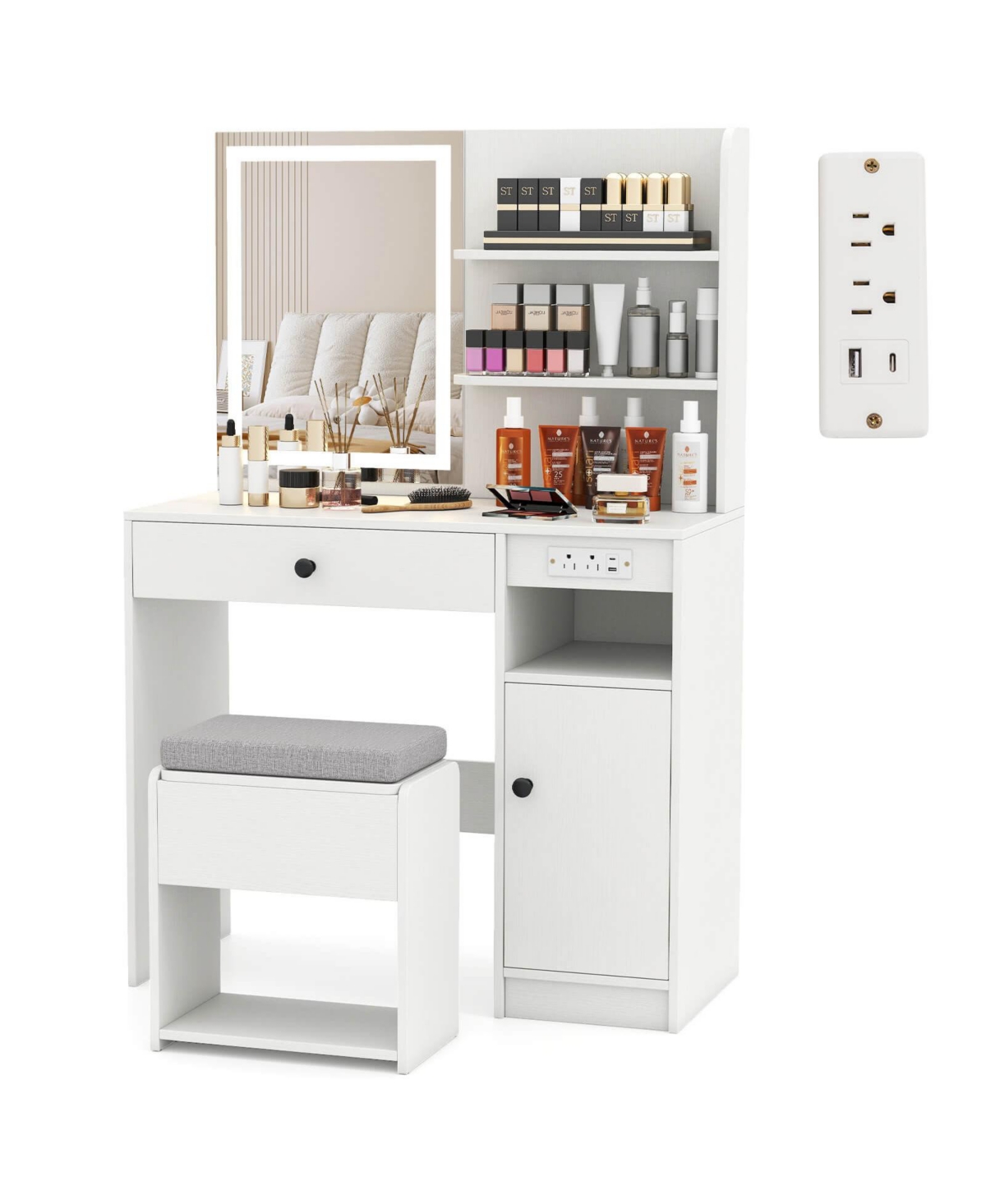 Click here for Costway Vanity Desk Set with Mirror & Lights Power... prices