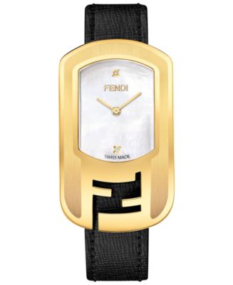 Fendi Timepieces Women's Swiss Chameleon Diamond Accent Black Leather ...