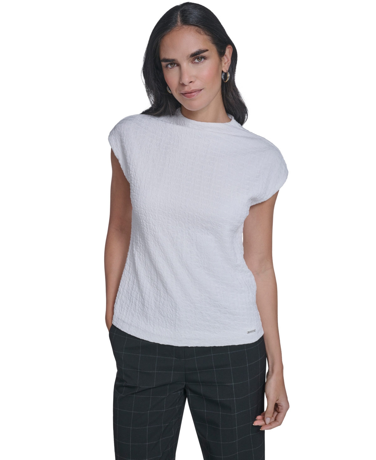 Click here for Calvin Klein Womens Textured Mock Neck Cap Sleeve... prices