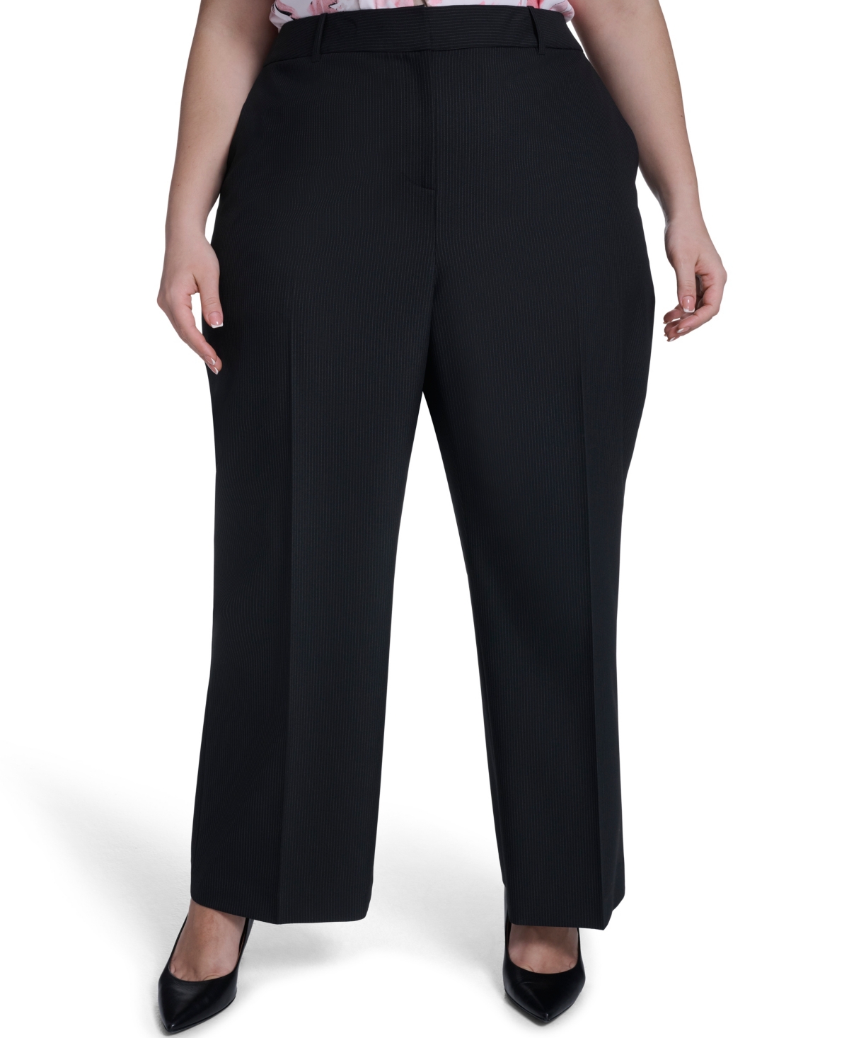 Click here for Calvin Klein Plus Size Stripe Wide Leg Pants - Bla... prices