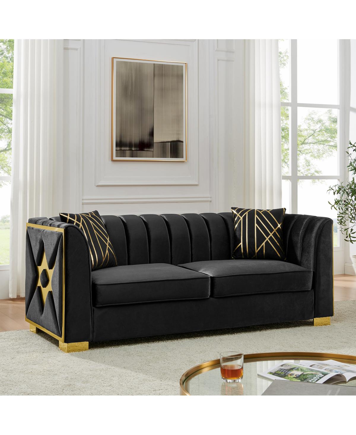 Click here for Streamdale Luxurious Velvet Sofa with Geometric Go... prices