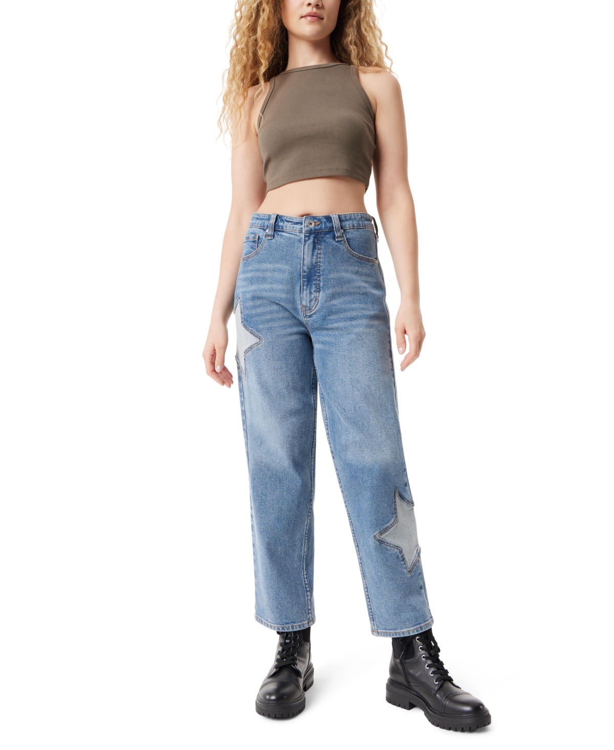 Click here for Frayed Juniors Relaxed Straight Stars Jeans - Blue prices