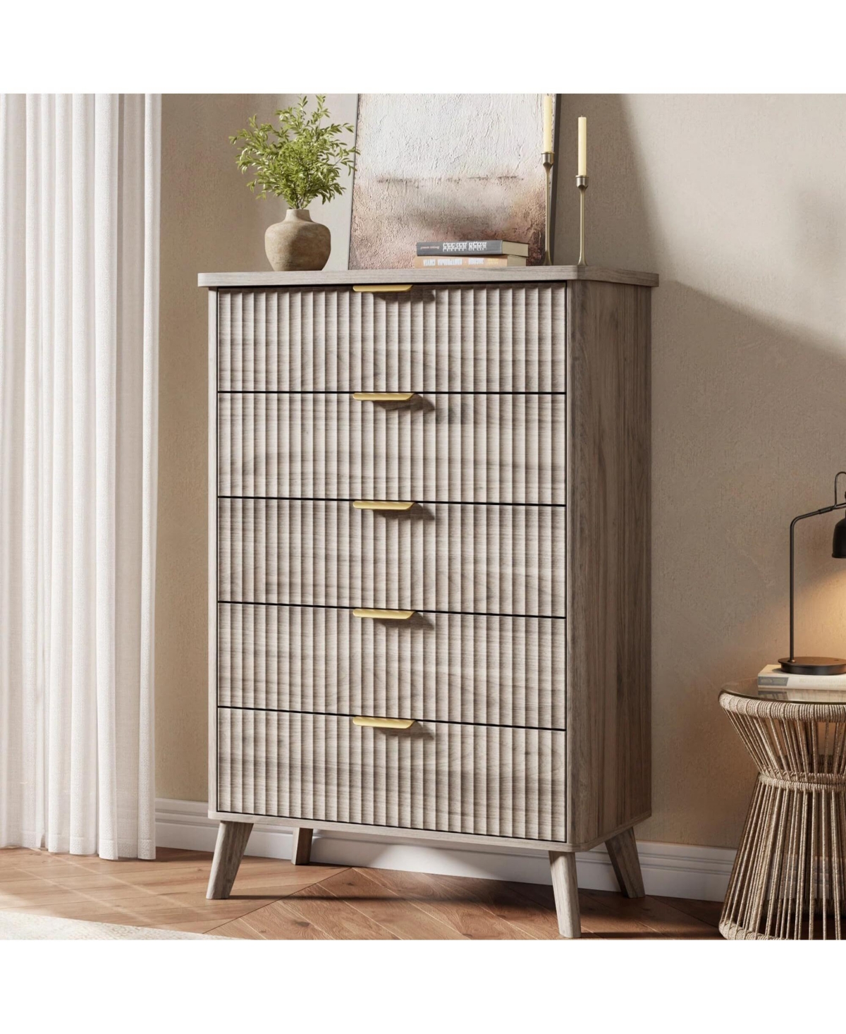 Click here for gaomon Fluted Dresser for Bedroom  5 Deep Drawer M... prices