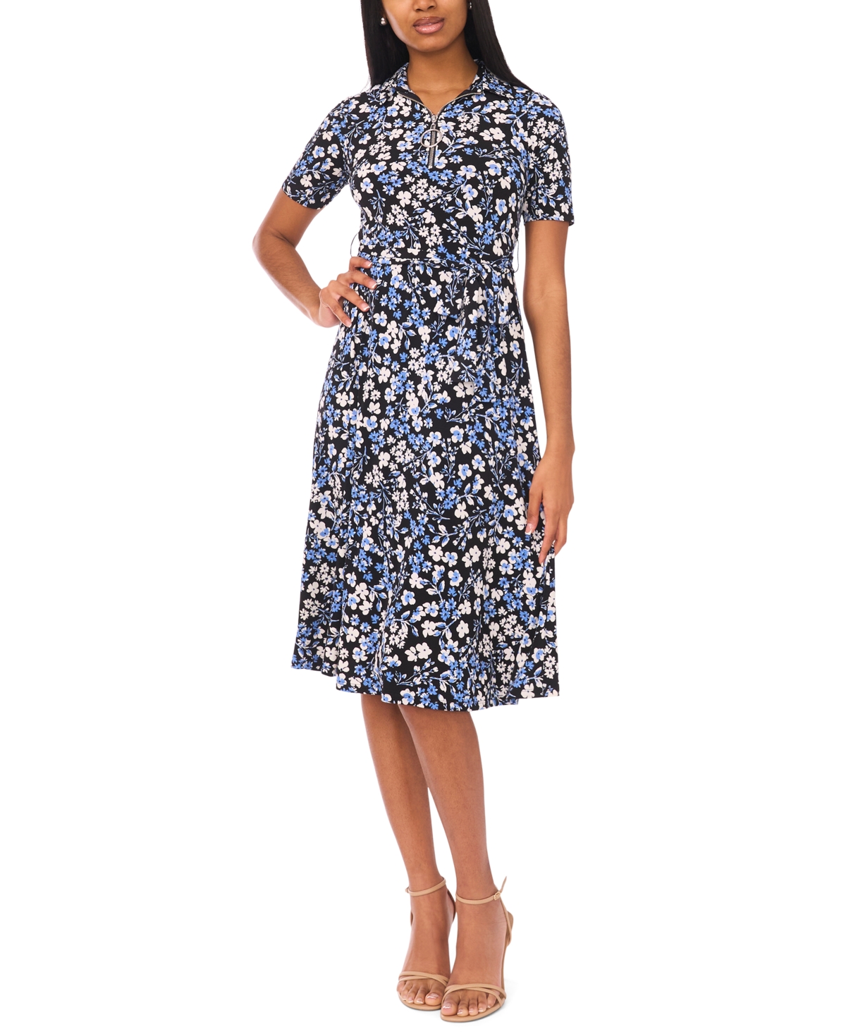 Click here for Msk Petite Collared Short-Sleeve Midi Dress - Navy prices
