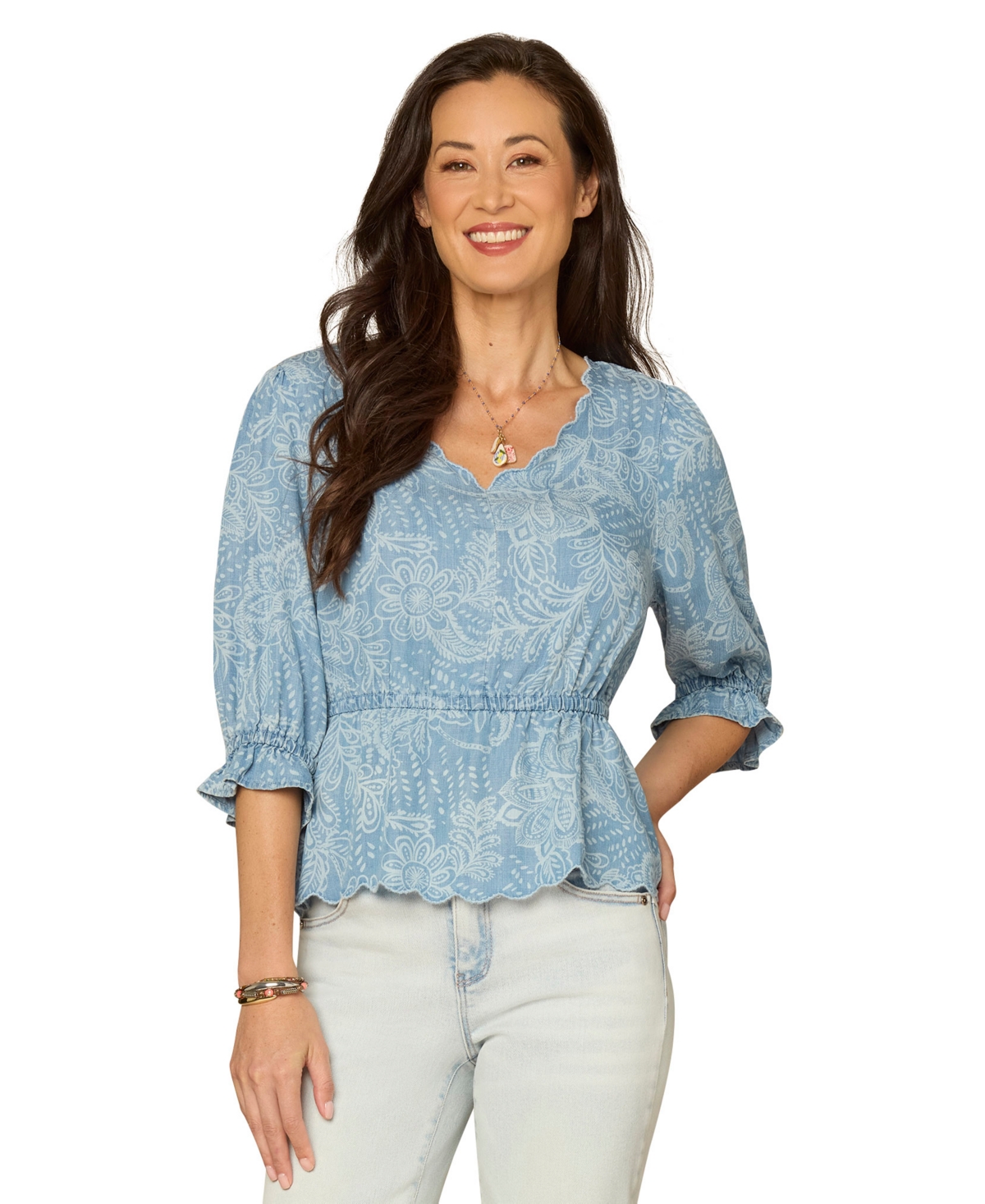 Click here for Democracy Petite Below-Elbow Lantern Sleeve V-Neck... prices