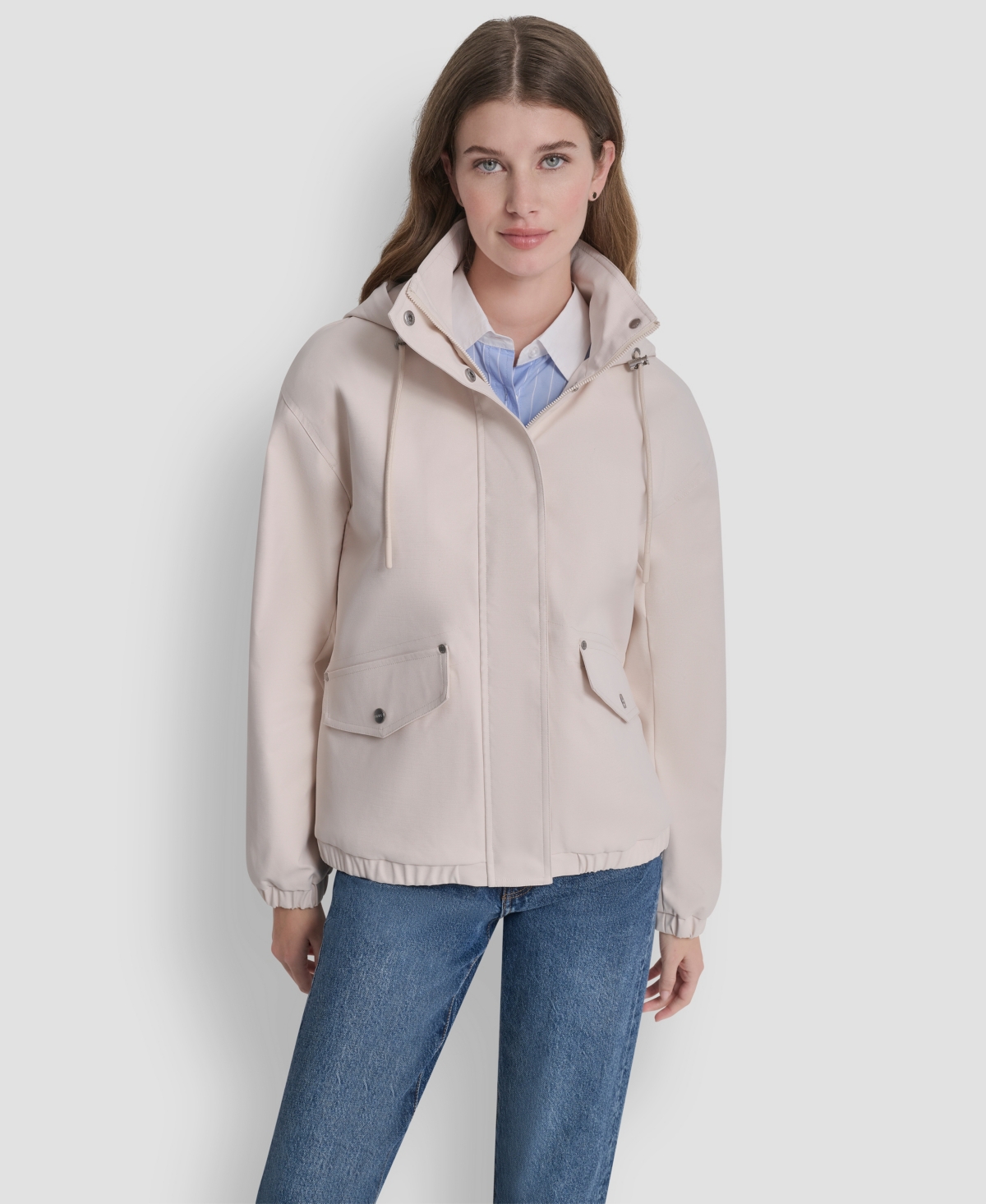 Click here for Dkny Petite Bomber Rain Coat - Parchment prices