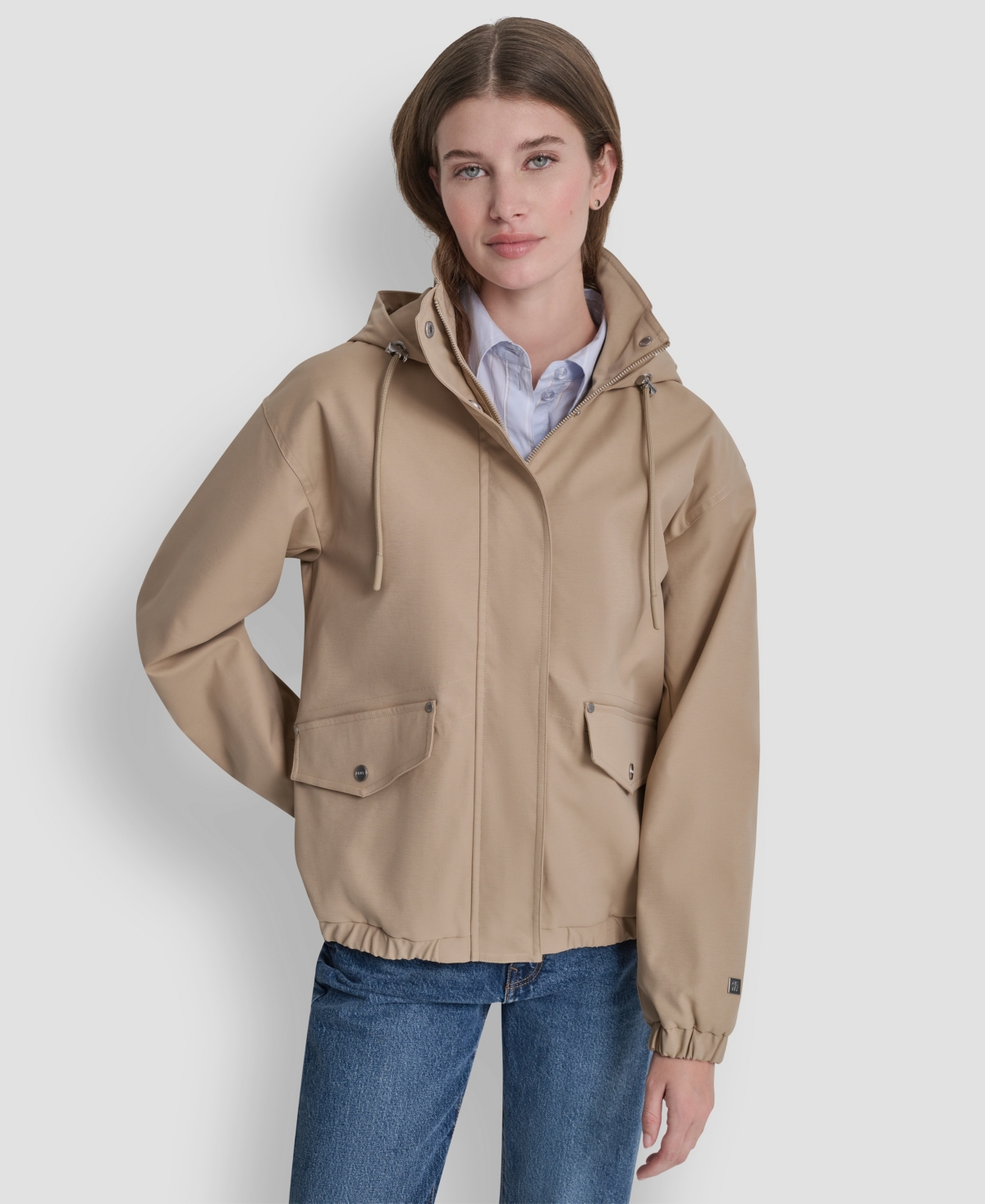 Click here for Dkny Petite Bomber Rain Coat - Khaki prices