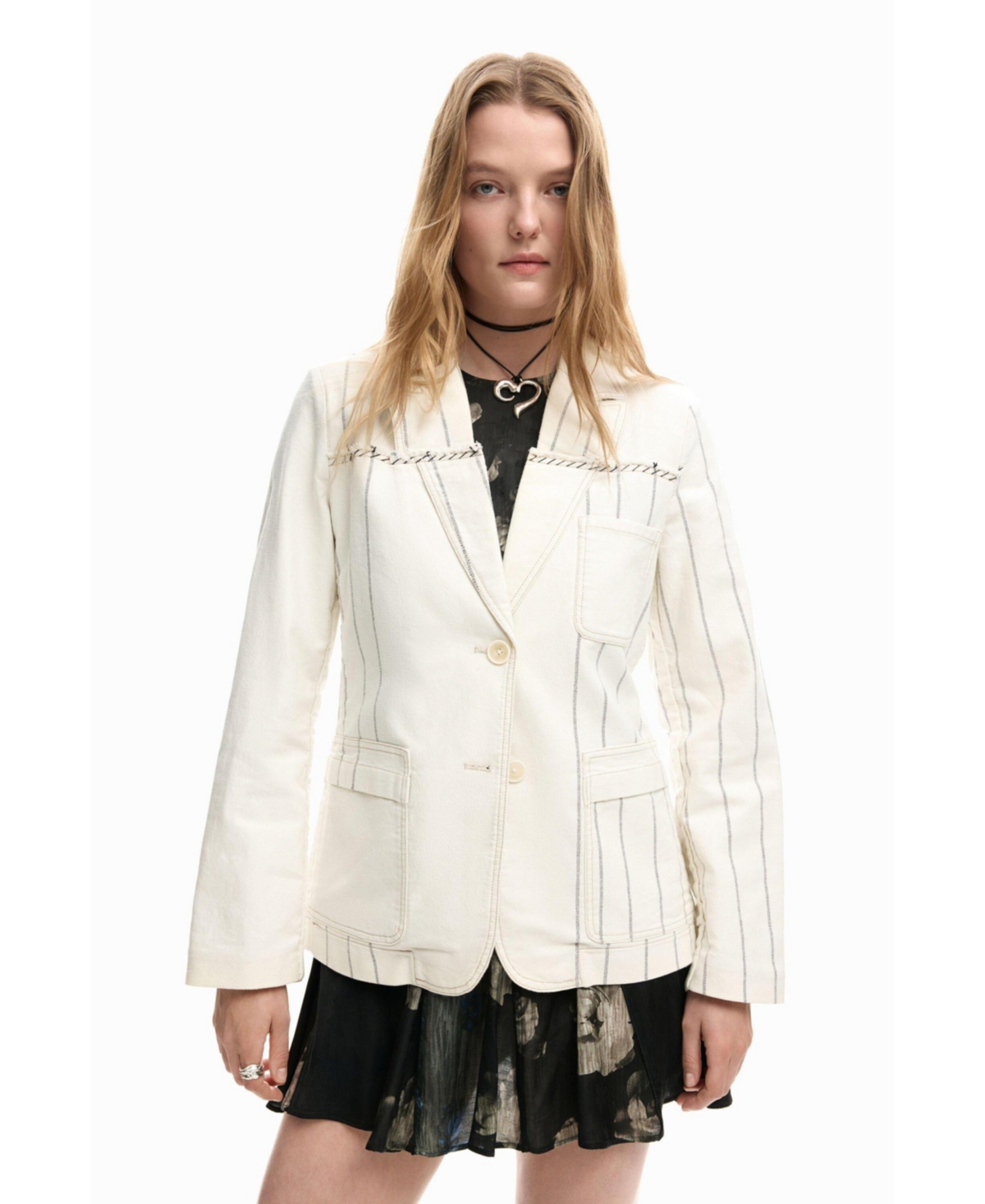 Click here for Desigual Womens Asymmetric striped blazer - Medium... prices