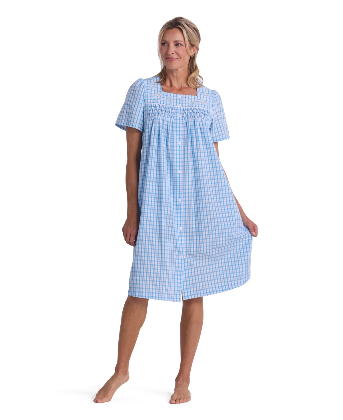 Click here for Miss Elaine Womens Window Pane Printed Square Neck... prices