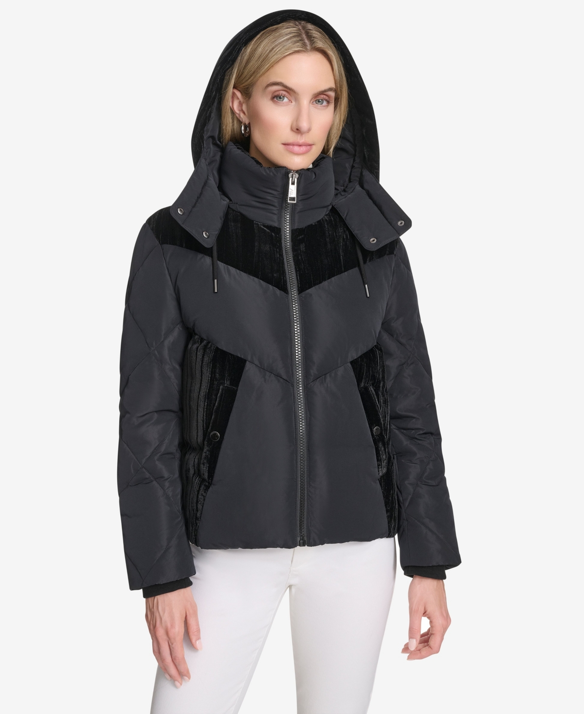 Click here for Andrew Marc Womens Tayte Mixed Media Hooded Puffer... prices