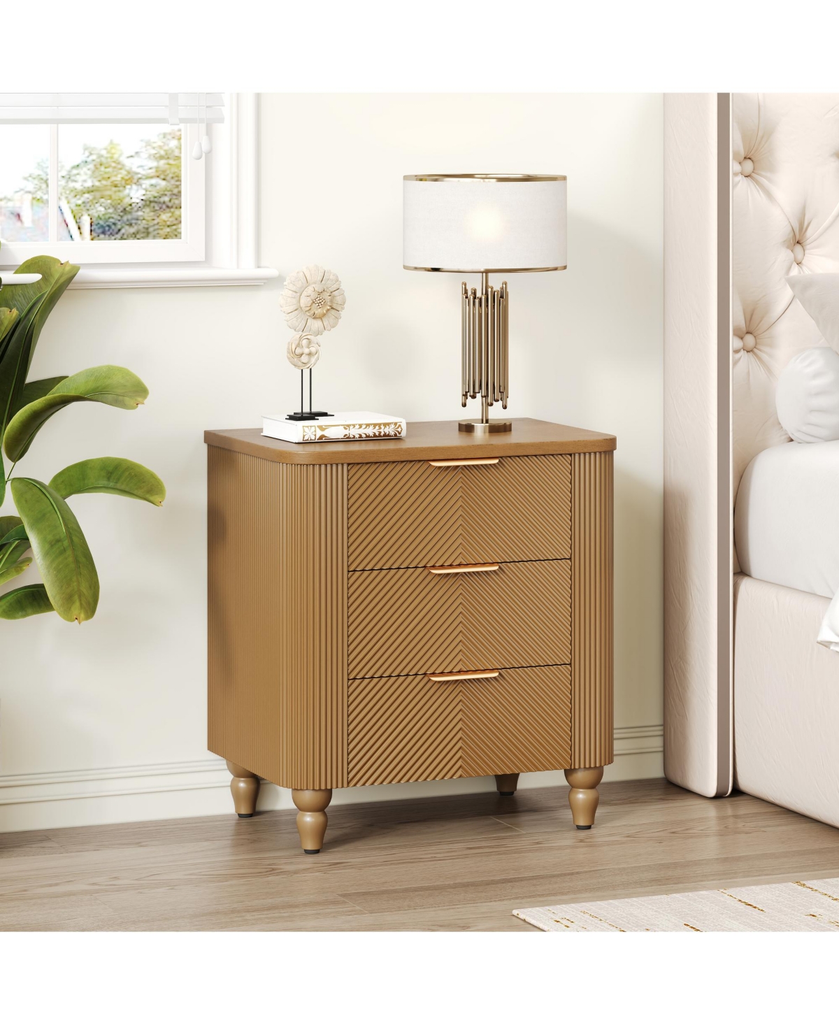 Click here for Rainsken Mid-Century Fluted Nightstand with 3 Stor... prices