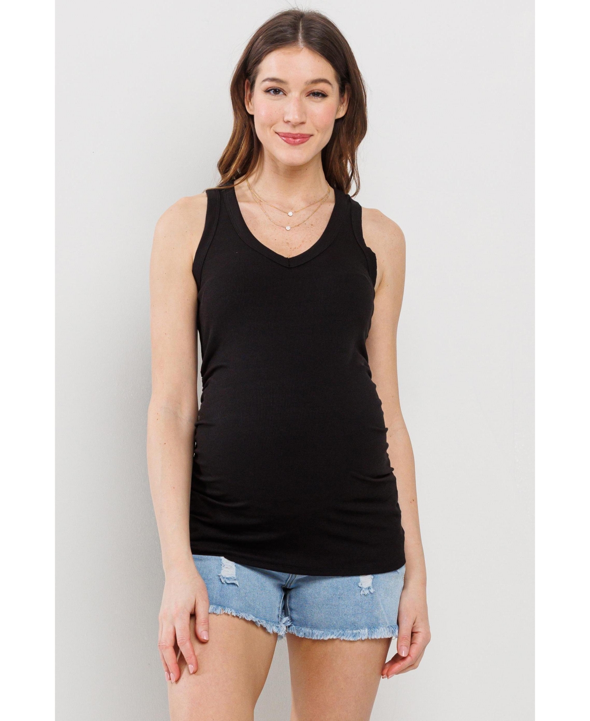 Click here for Hello Miz Maternity Side Ruched Ribbed Tank Top -... prices