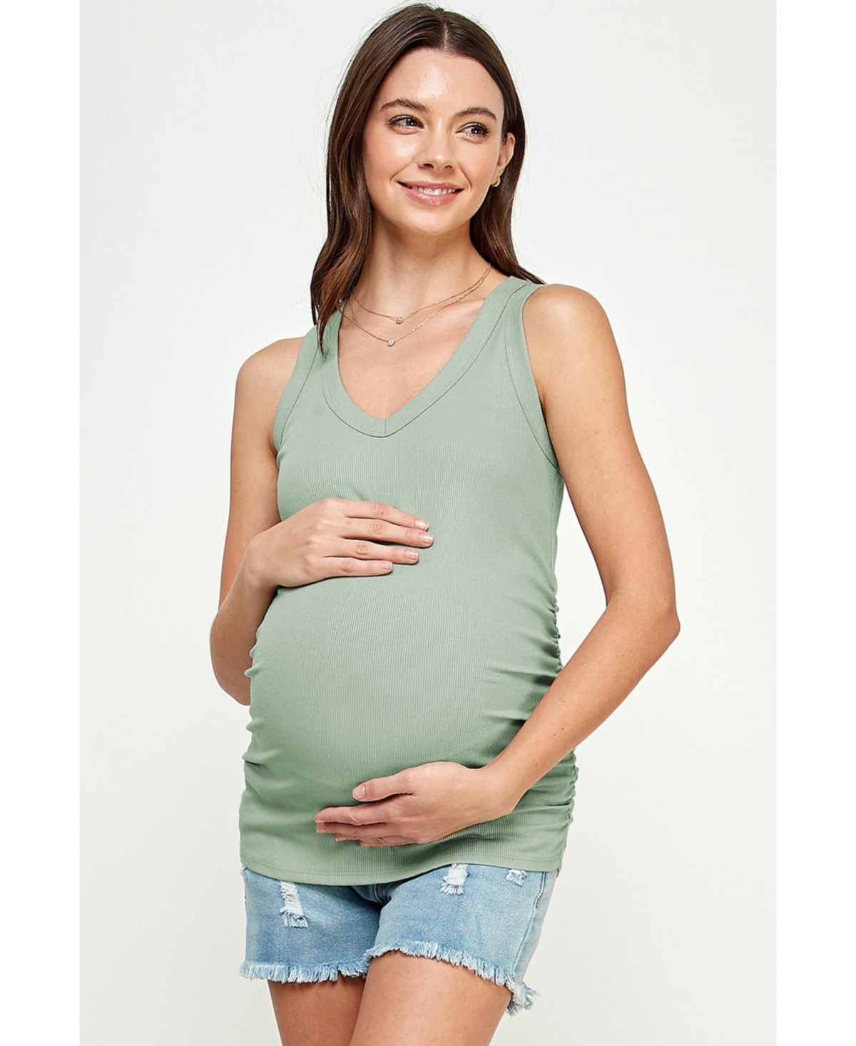 Click here for Hello Miz Maternity Side Ruched Ribbed Tank Top -... prices