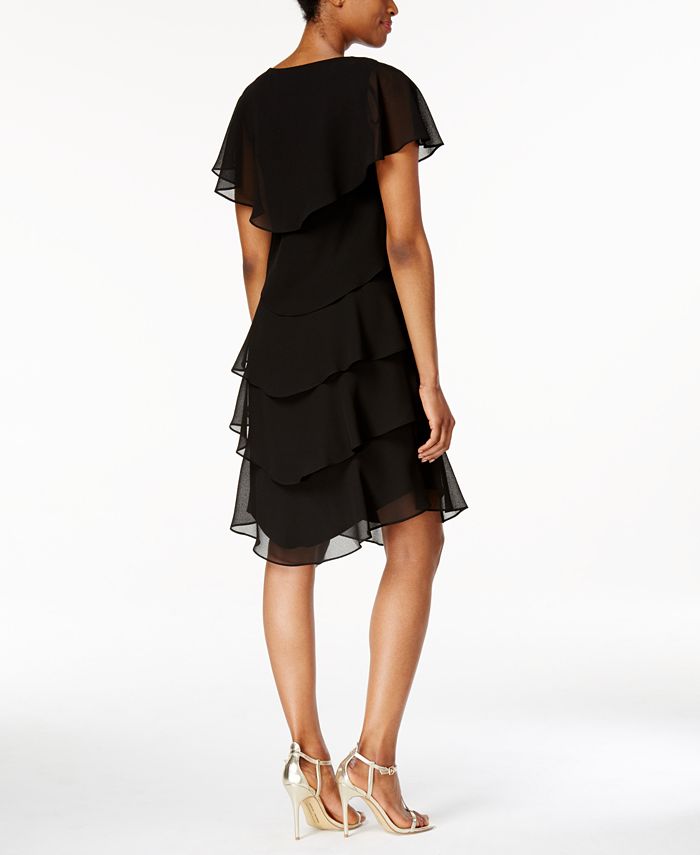 SL Fashions Tiered Rhinestone Capelet Dress - Macy's