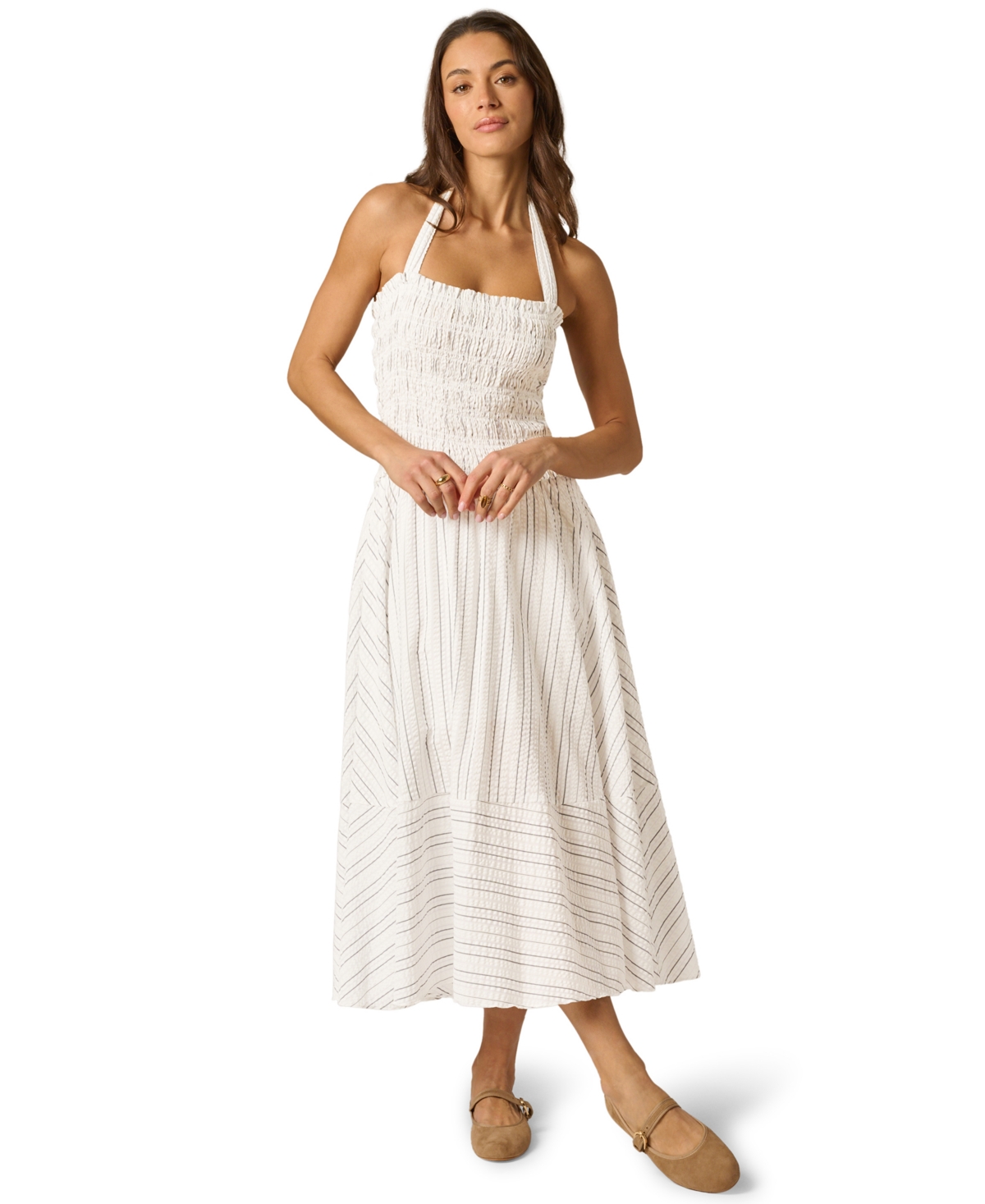 Click here for Adrianna Womens Seersucker Stripe Halter Neck Midi... prices