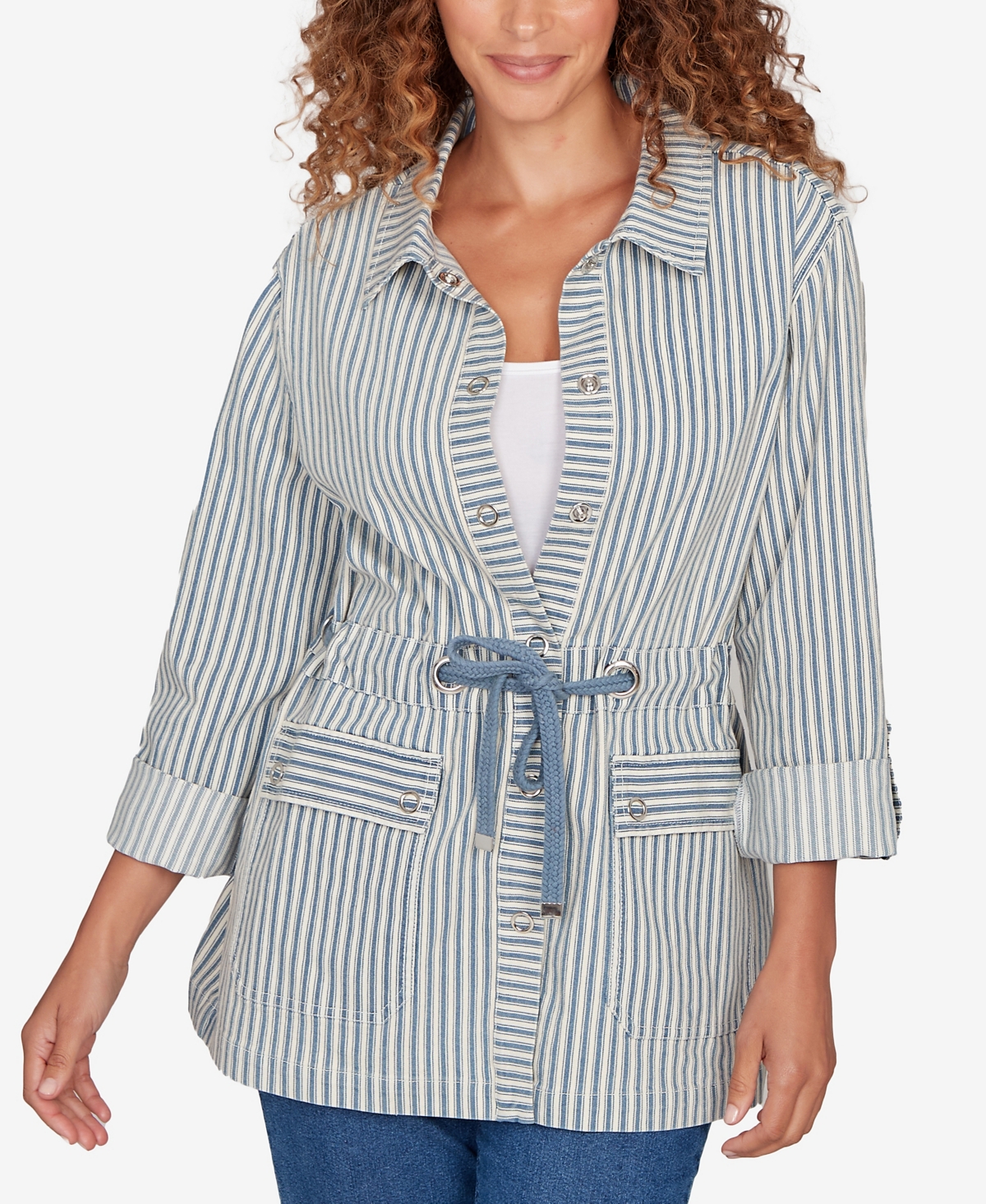 Click here for Ruby Rd. Petite Striped Anorak Snap Front Jacket -... prices